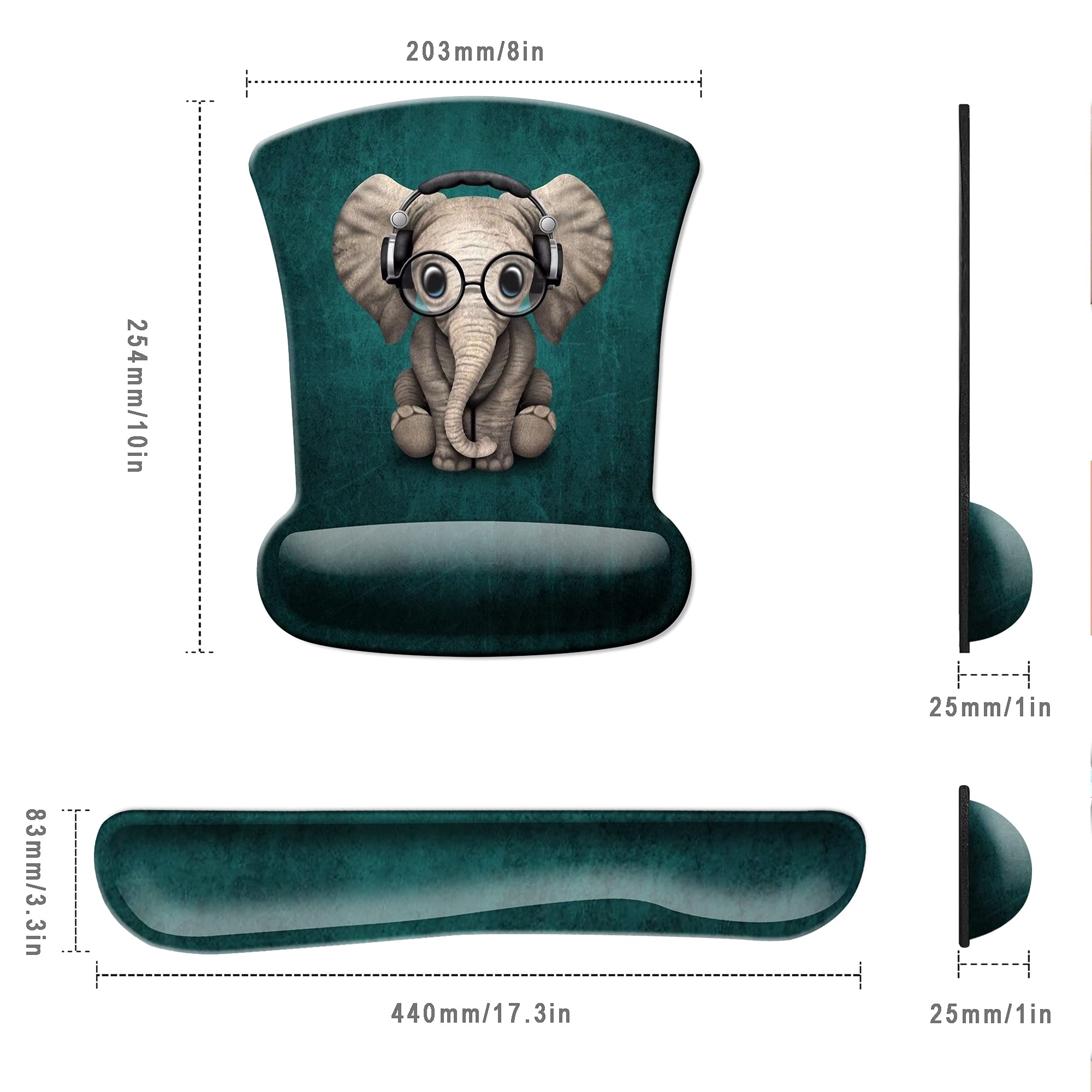 Keyboard Wrist Rest Pad and Mouse Wrist Rest Support, Comfort Wrist Rest Pad with Non-Slip Rubber Base & Memory Foam Support for Working Gaming Fatigue Pain Relief Adorable Elephant
