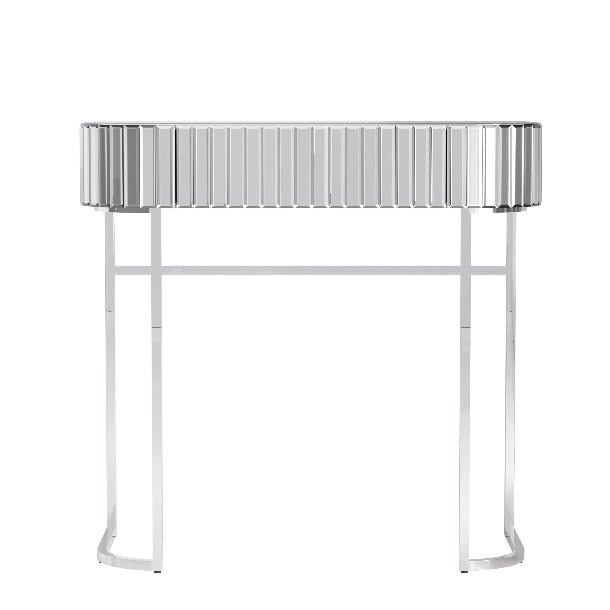 intahic Mirrored Dressing Table Makeup Vanity Table Mirrored Console Table Stainless Steel Base Frame with 1 Drawer for Women Home Office Desk bedroom furniture (A-mirrored)