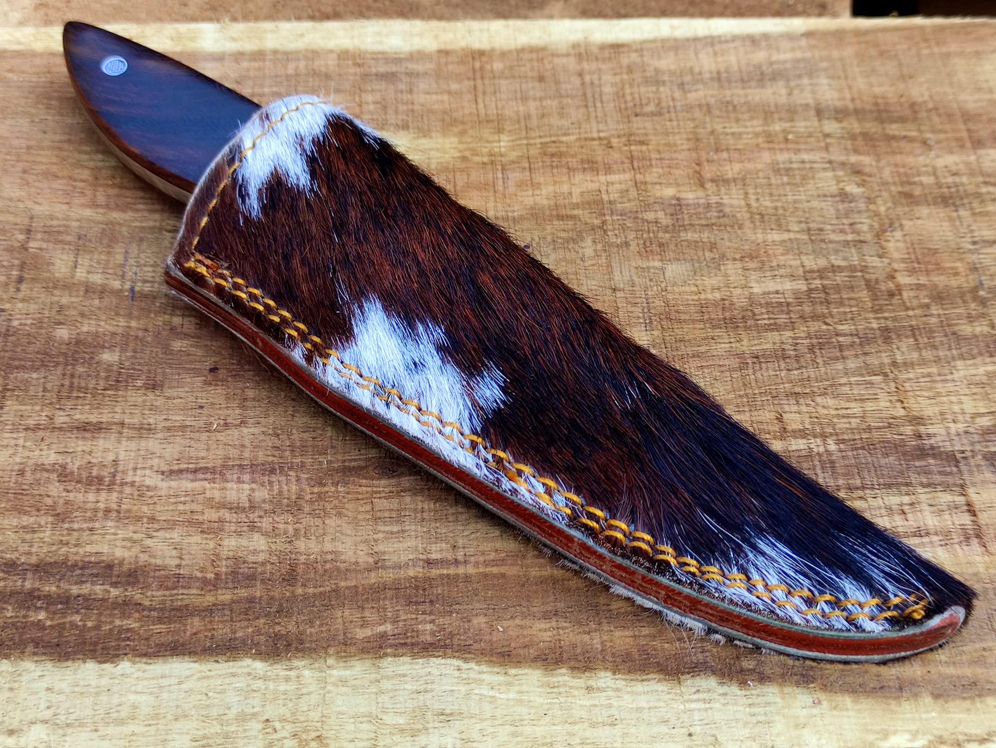 JNR Traders Handmade Hunting Knife With Sheath Mirror Polished D2 Steel 4 Inch Blade Engraved Deocrative Wood Handle 3749