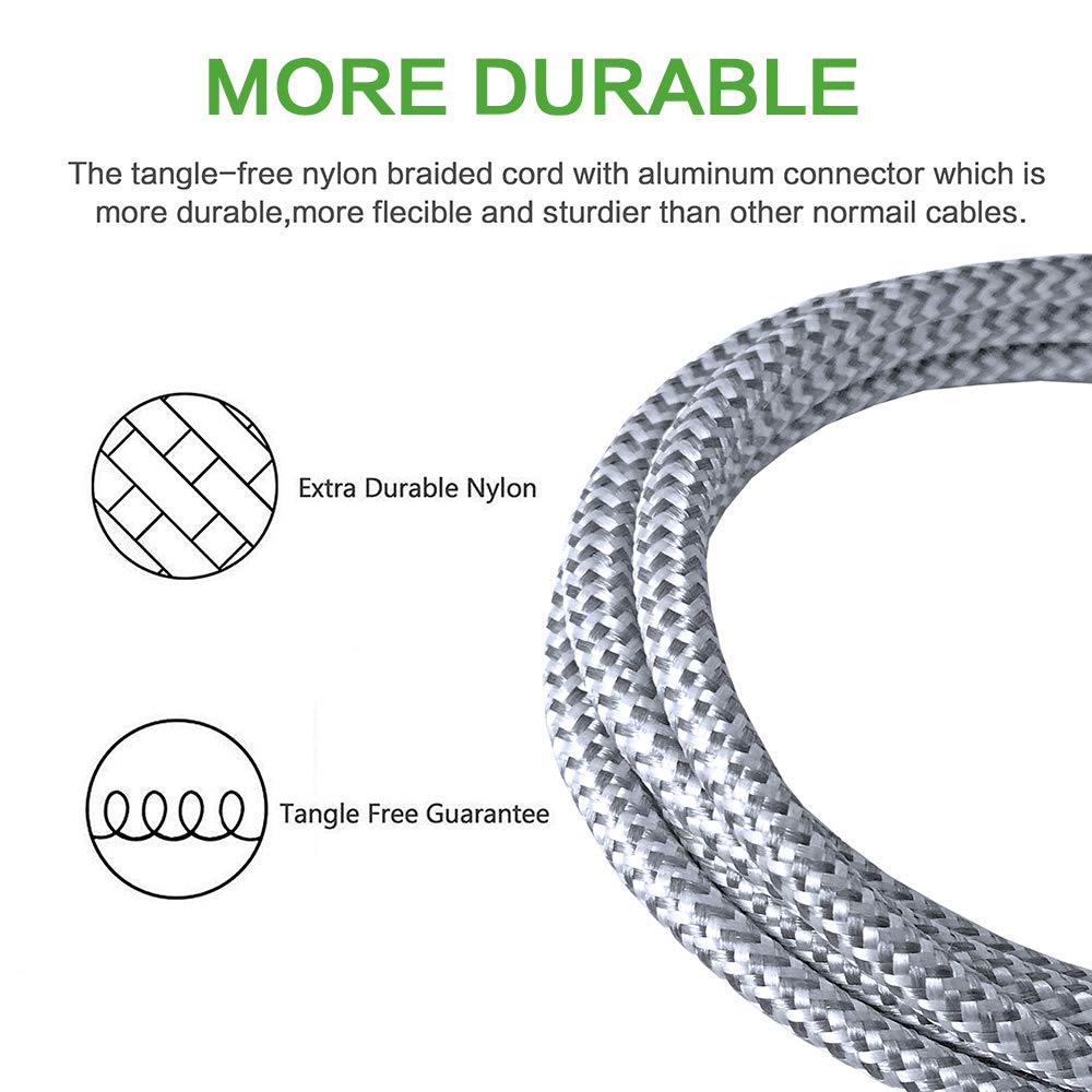 KerrKim Micro USB Cable, 2 Pack 6 FeeT Extra Long Nylon Braided Data Sync Transfer Cord Durable Android Charger Compatible with Samsung Galaxy S7 Edge S6 S5 Note 5 4 LG G4 Stylo 3 PS4 Camera Xbox