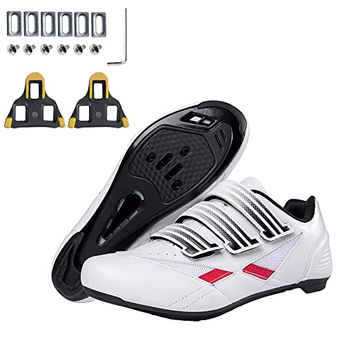 Men's Cycling Shoes Breathable Road Bikes Shoes Lightweight with Look Delta Cleat Compatible with Peloton,White,8
