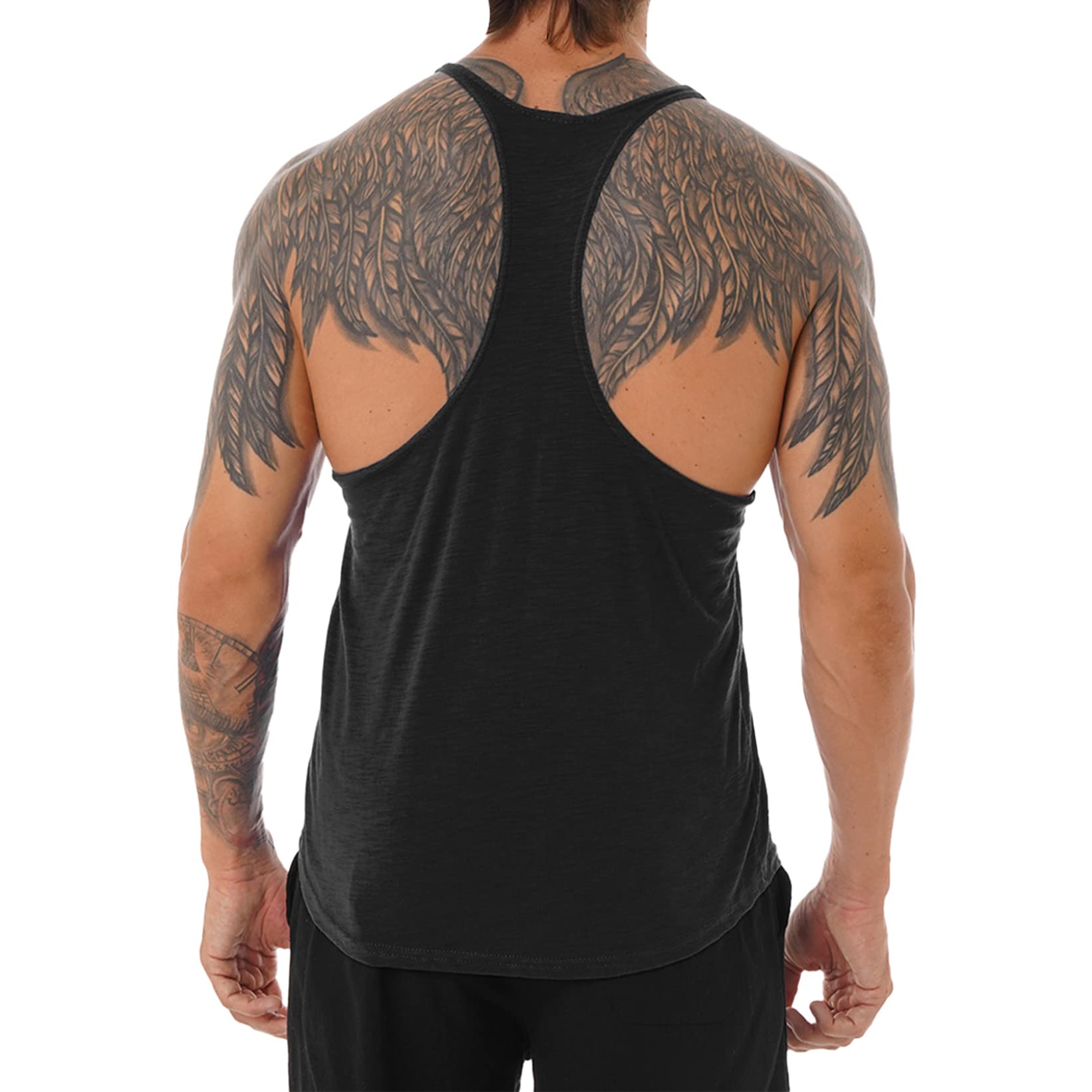 Mufeng Men's Cotton Muscle Shirts Sleeveless Dry Fit Gym Workout Tank Top Active T-Shirt Tees Black Medium