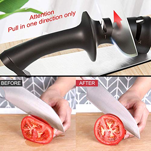 Knife Sharpener, 4 in 1 Kitchen Knife/Scissor Sharpener, Ceramic Stone, Tungsten Steel, Diamond Sharp Groove, Ergonomic Design, Non Slip Professional Manual Knife Sharpener Tool