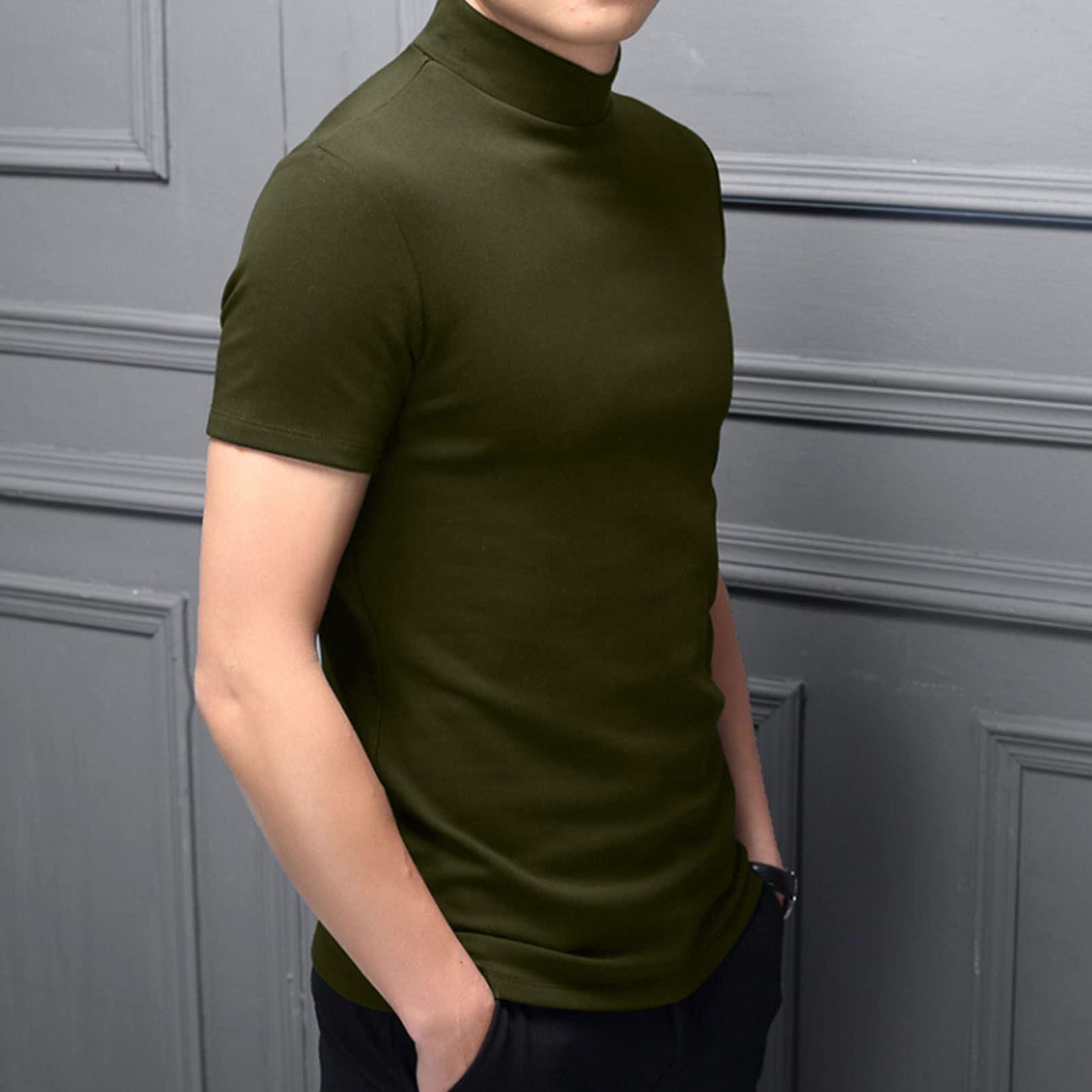 Mens Long Sleeve Mock Turtleneck T-Shirts Fashion Pullover Sweater Basic Designed Undershirt Slim Fit Top