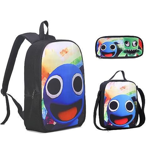 ZORRET Blue Friend Backpack For School Bookbag For Kids & Boys & Teen Girls 3 Pc Set Rucksack With Lunch Box & Pencil Case Kawaii Cute Waterproof Laptop Trave Backpack (17 Inch)