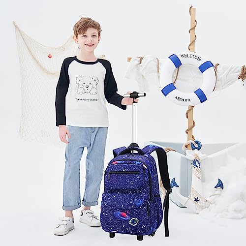 Meetbelify Backpack with Wheels for Boys Rolling Backpack Kids Luggage with Lunch Box Set for Elementary Students Travel Laptop Suitcase