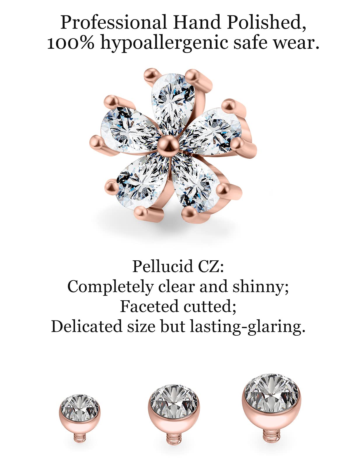 Msndnkwo 14G Dermal Piercing Jewelry Internally Threaded Dermal Anchor Tops and Base Titanium Microdermals Piercing for Women Men, Rose Gold (CSY-0093)