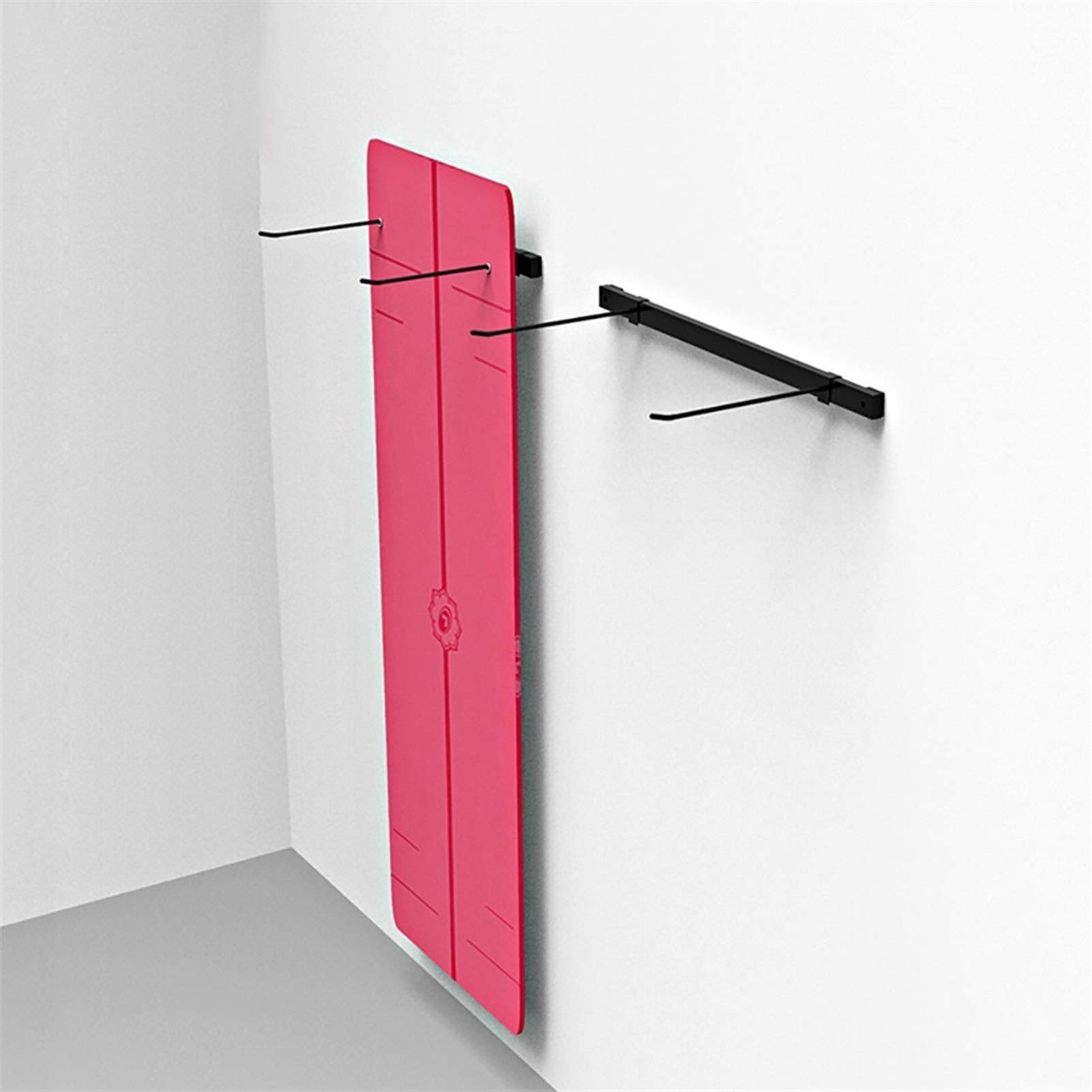 NENCA Yoga Mat Hanger,Wall-Mounted Yoga Mat Rack, Adjustable Spacing Storage Holder Holds Up to 10 Yoga Mats, Metal Wall-Mounted Stand with Punch Tool-Without Punch Tool
