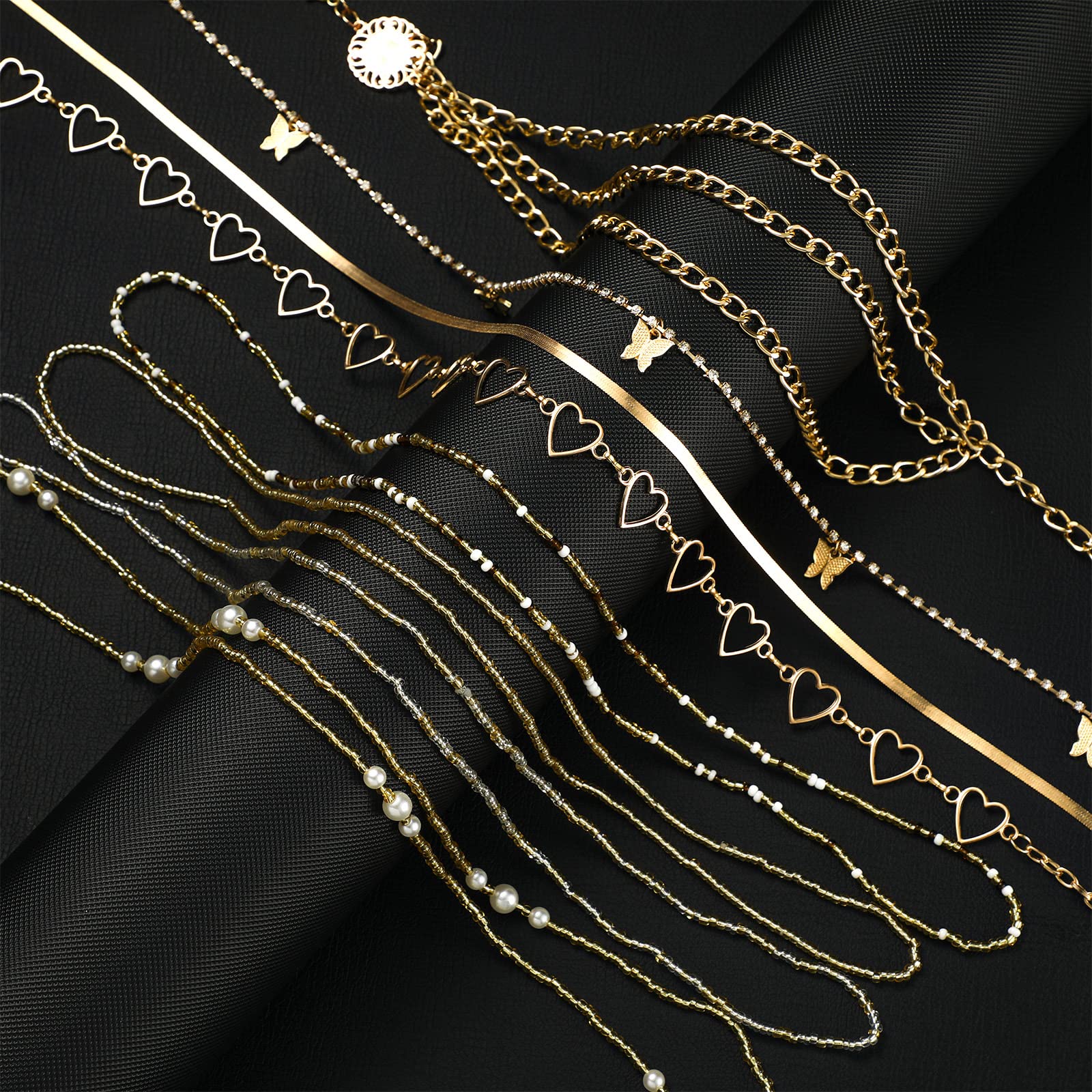 JenPen 8 Pcs Belly Chain Adjustable Elastic Waist Chain Boho African Waist Beads for Women Butterfly Heart Body Chain Multilayer Gold Chain Belt Bikini Jewelry, One Size