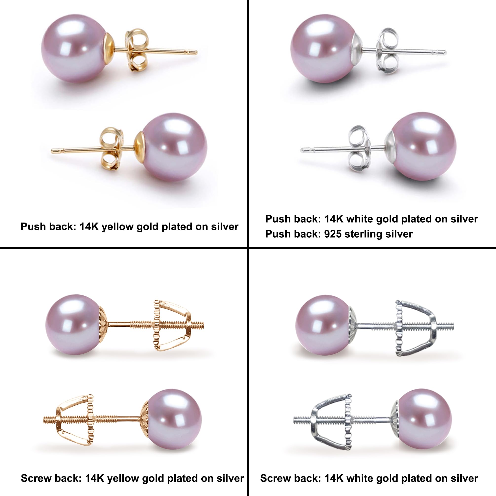 Japanese Freshwater Cultured Pearl Earrings Stud AAA Graded 6mm Lavender Stud Earrings for Women with Sterling Silver Settings and Jewelry Gift Box - Orien Jewelry