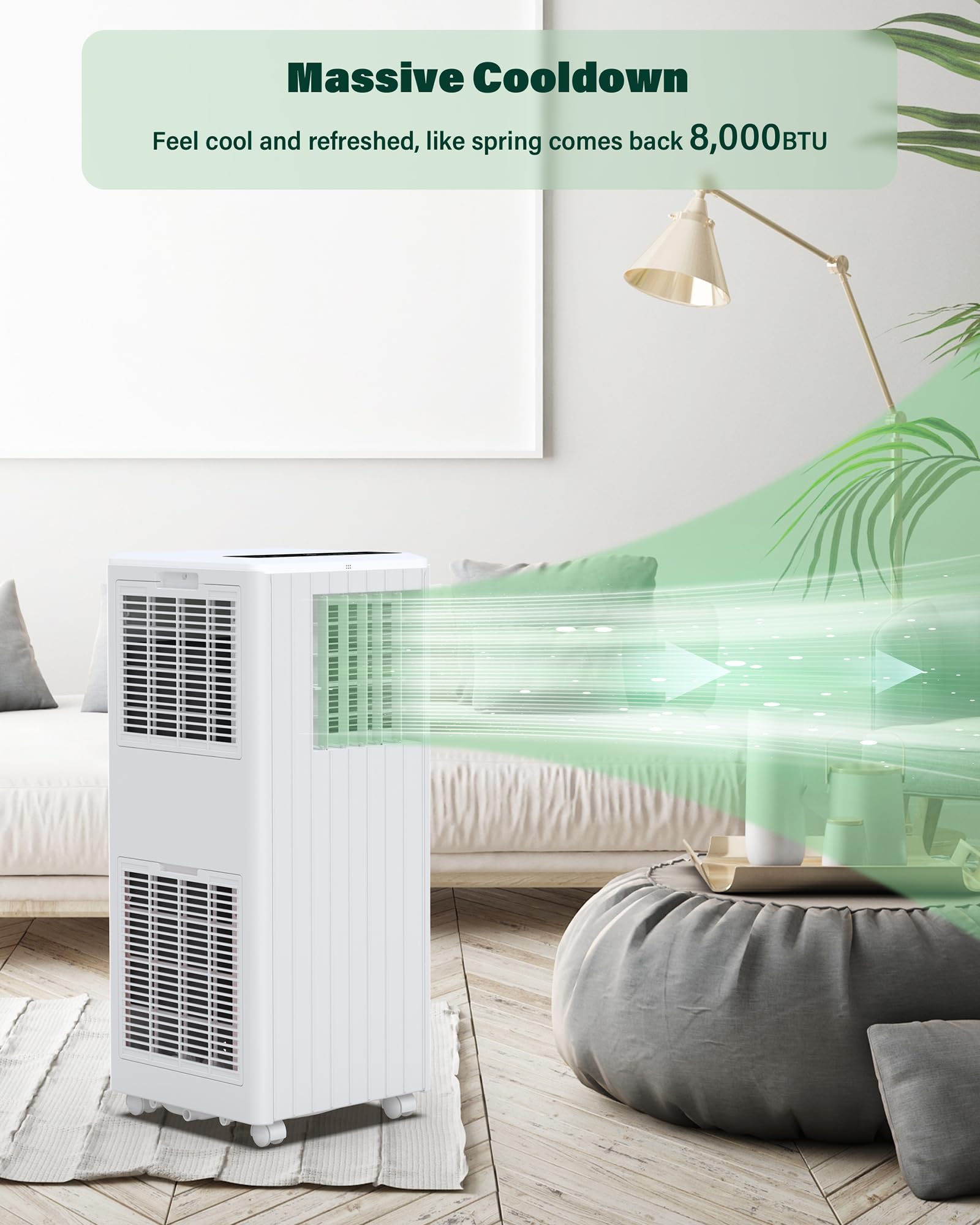 Perbyste 8000 BTU Portable Air Conditioners Cool Up to 350 Sq.Ft, 4 Modes Portable AC Unit with Remote Control/24Hrs Timer/Installation Kits for Home/Office/Dorms, White