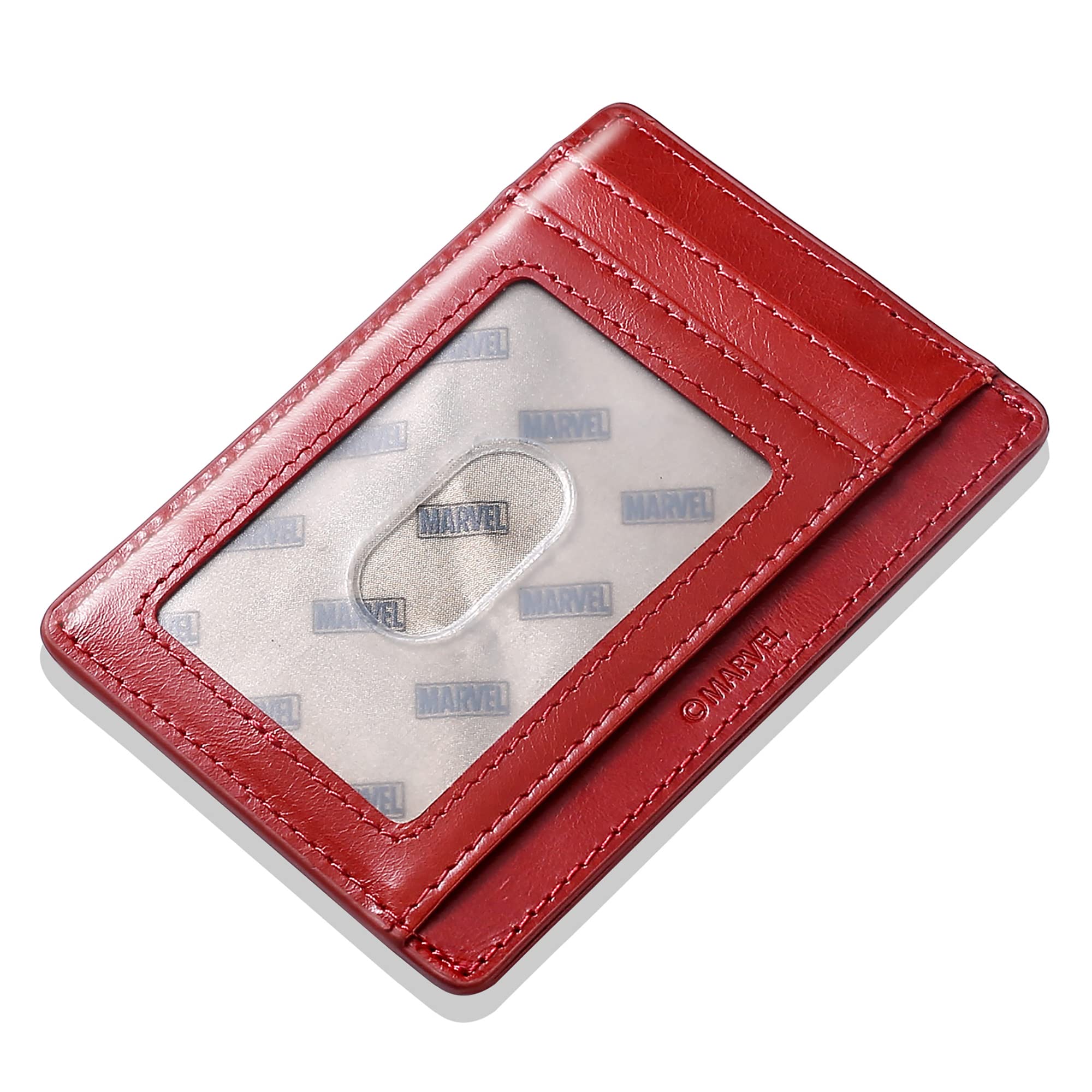 NARYM Genuine Leather Wallet with Spider-Man Character, Slim Minimalist Leather Front Pocket RFID Blocking Wallets for Men Women, Spider-Man, Red