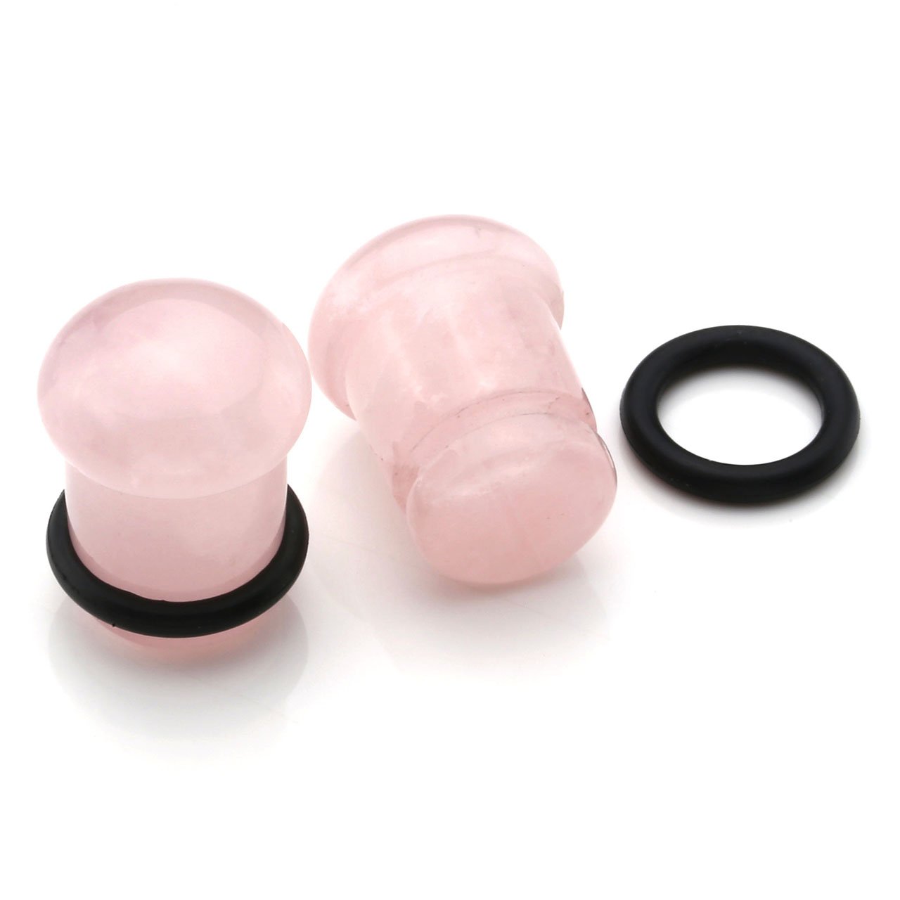 Jovivi Set of 4 Pairs Single Flare Natural Semi-Precious Stone Mushroom Saddle Plugs with O-Ring Stretcher Expander Gauges Kit 0G