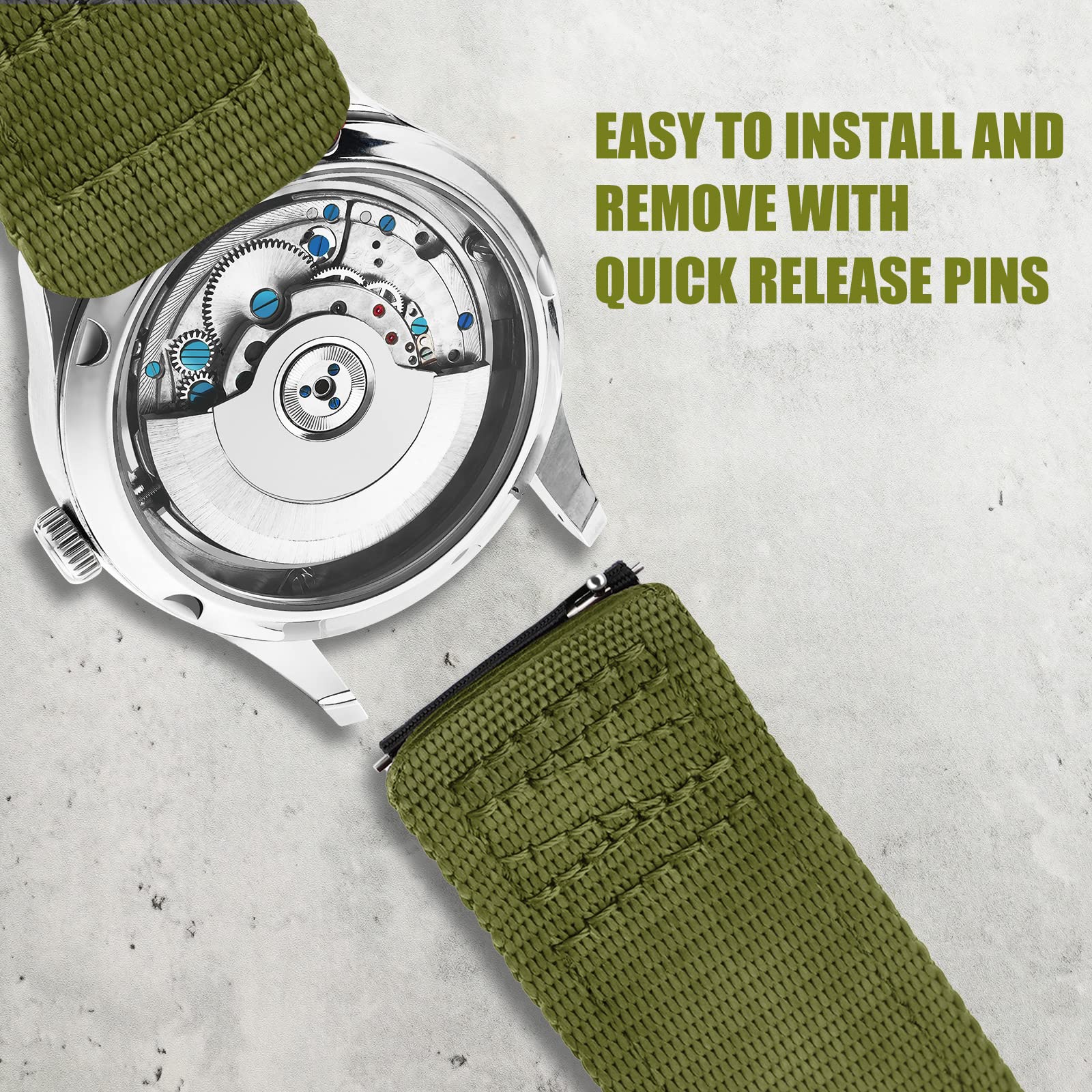 Ritche Nylon Sport 22MM Quick Release Watch Band for men,Replacement Seiko Watch band Green, Valentine's day gifts for him or her