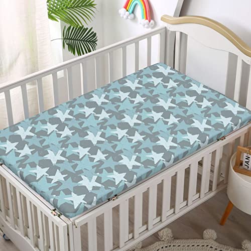 Star Themed Fitted Mini Crib Sheets,Portable Mini Crib Sheets Soft & Stretchy Fitted Crib Sheet-Crib Mattress Sheet or Toddler Bed Sheet,24β x38β,Seafoam and Baby Blue