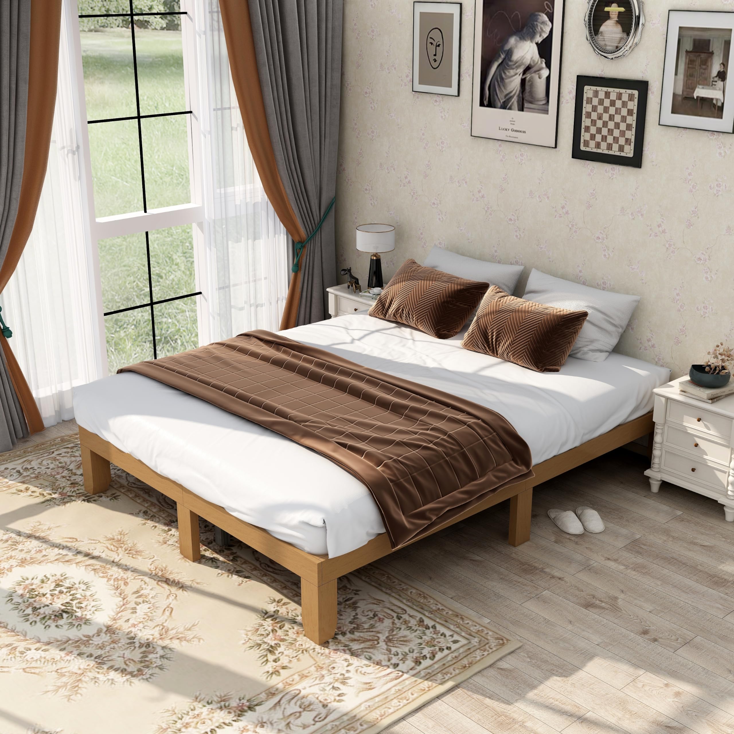 IULULU King Bed Frame, 12 Inch Solid Wood Platform Bed Frame, King Size Mattress Foundation with Wooden Slats Support, Easy Assembly, No Box Spring Needed, Pine