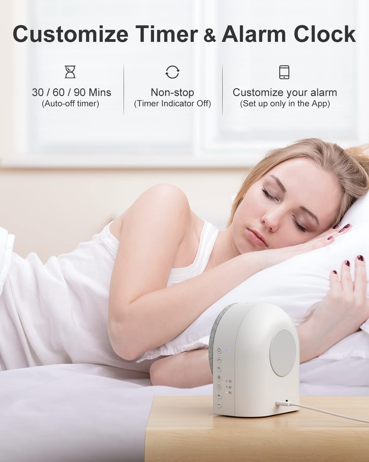 Smart White Noise Machine - Medcursor Sleep Sound Machine with App Control, 39 HiFi Soothing Sounds, Adjustable Night Light, Sleep Timer Therapy for Adults & Baby, Plug-in Noise Maker, No AC Adapter
