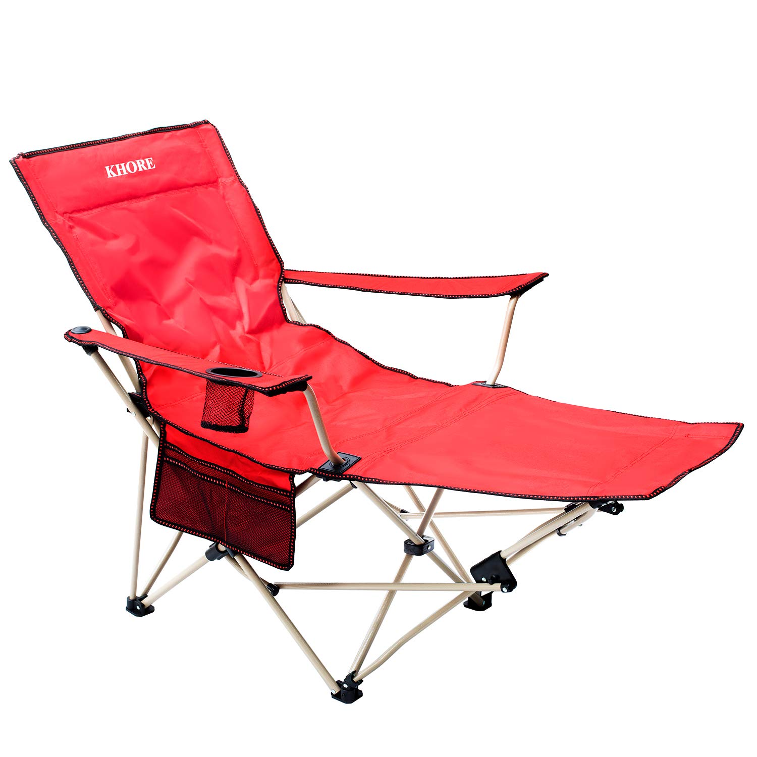 Khore Automaticly Adjustable Recliner Folding Camping Chair with Footrest (Red)