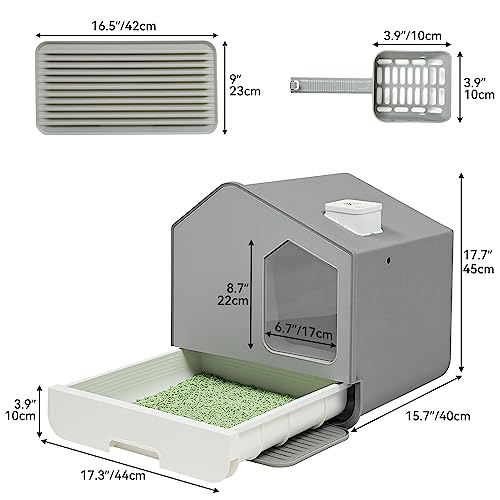 YITAHOME Extra Large Enclosed Cat Litter Box with Mat and Litter Scoop, Odorless Anti-Splashing XL Covered Hooded Cat Box, No Installation Needed