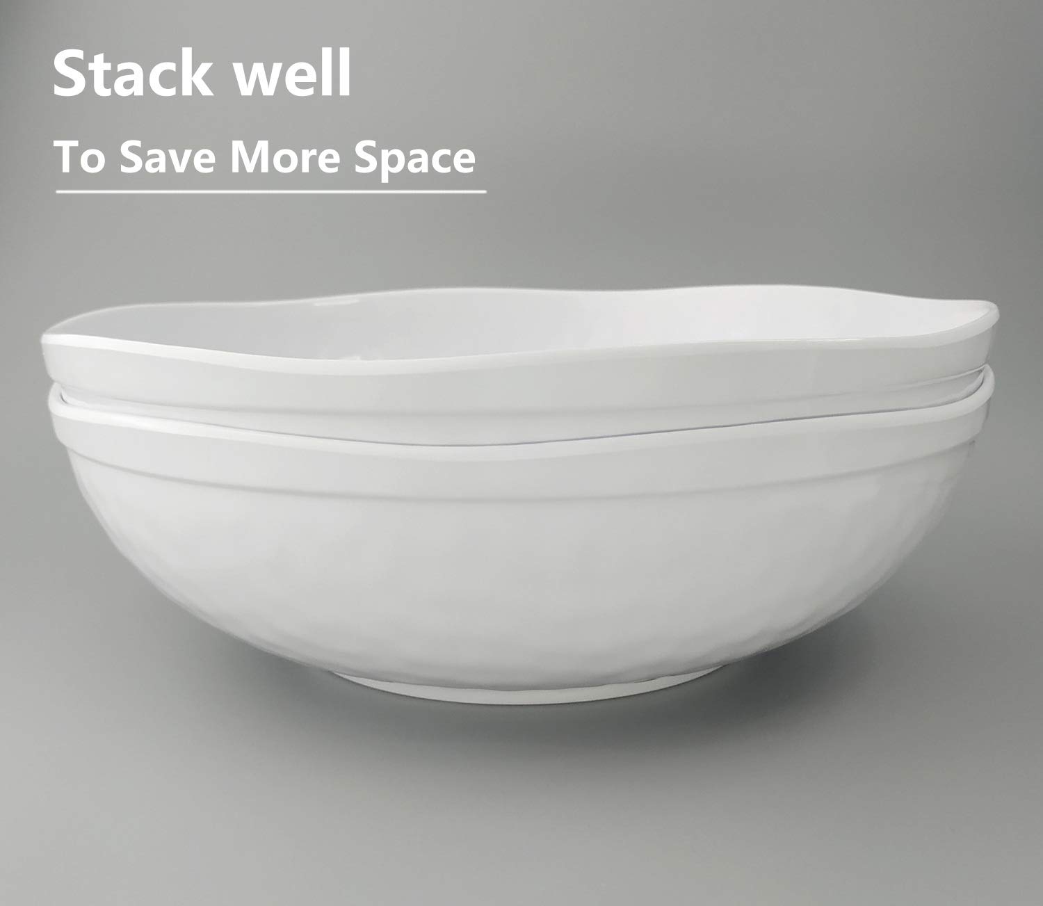 KX-WARE Melamine Serving Bowls -2pcs 12inch Larger Salad Bowls/Mixing Bowls,White Color| Break-resistant 100% Melamine Bowls | Dishwasher Safe,BPA Free