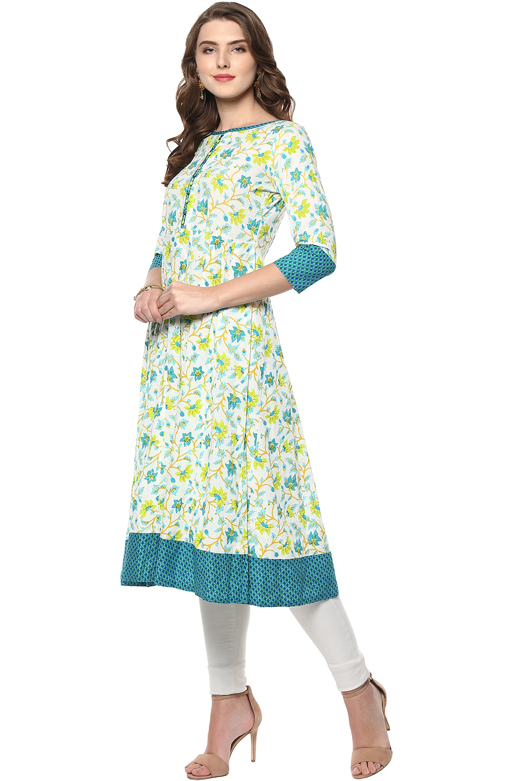 Janasya Indian Tunic Tops Cotton Kurti for Women (JNE2086-KR-389-S)