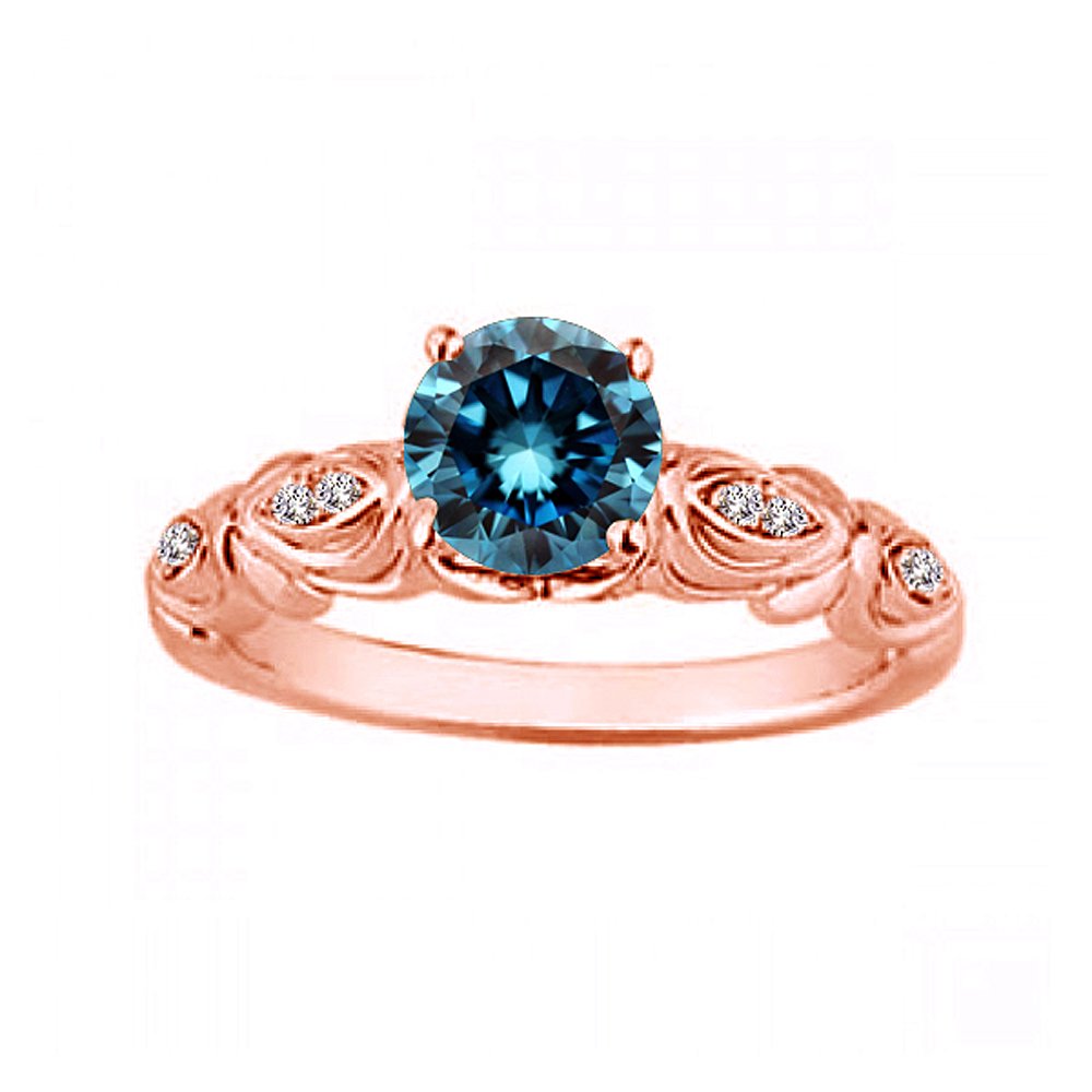 Jascina 0.25 Carat Blue Diamond Fancy Solitaire Engagement Wedding Bridal Ring 14K Rose Gold