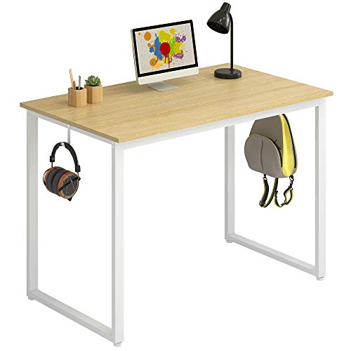 JSB Simple Computer Desk with Display Stand Modern Industrial Work Table Laptop Desk for Home Office (39.37β x 19.69β x 29.53β, White)