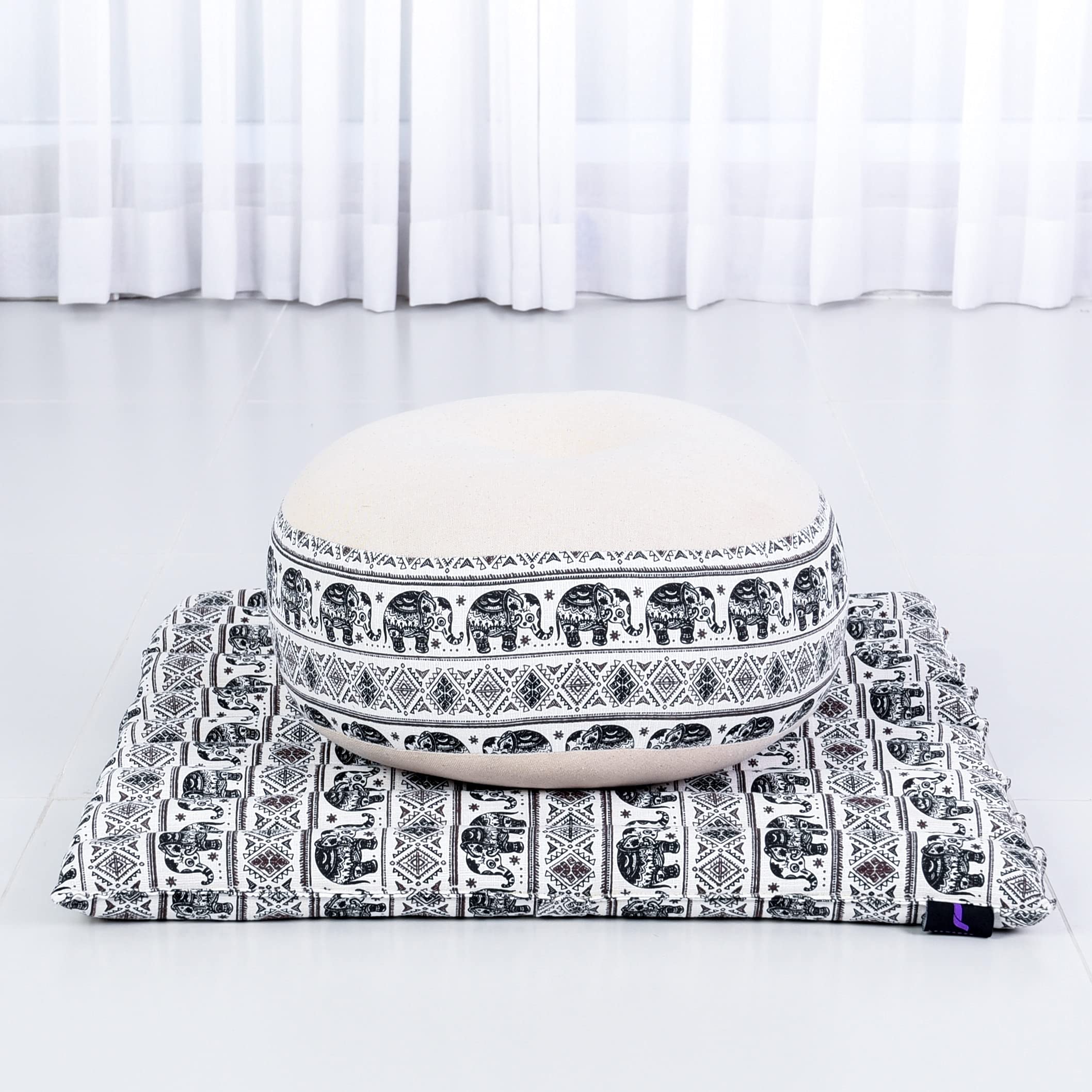 Leewadee Meditation Cushion Set β 1 Small Zafu Yoga Pillow and 1 Small Roll-Up Zabuton Mat Filled with Kapok, Black White
