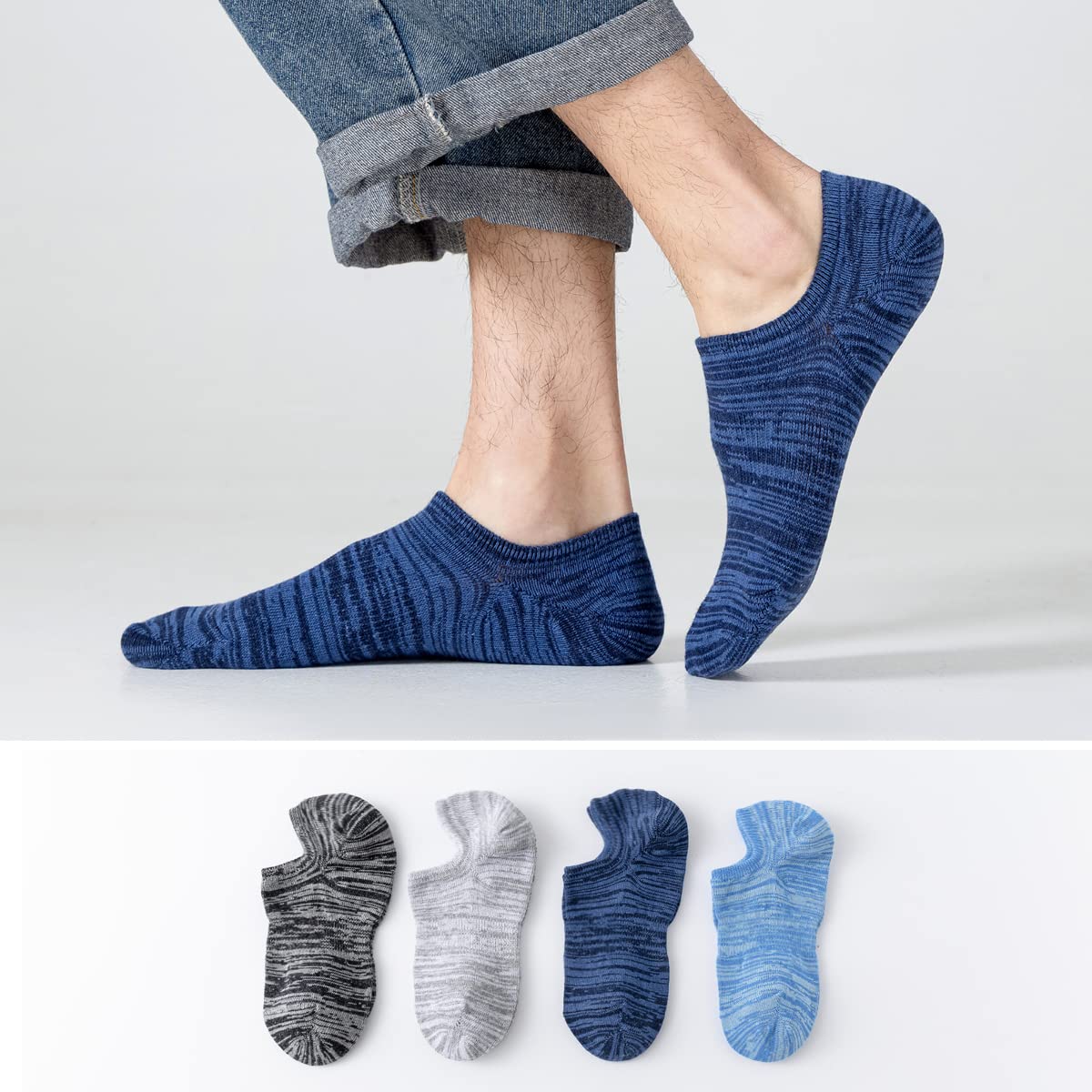 Marchare Men No Show Socks 8 Pairs Cotton Low cut Sneaker Ankle Socks Cushioned Crew Socks, Black/White Size 7-10