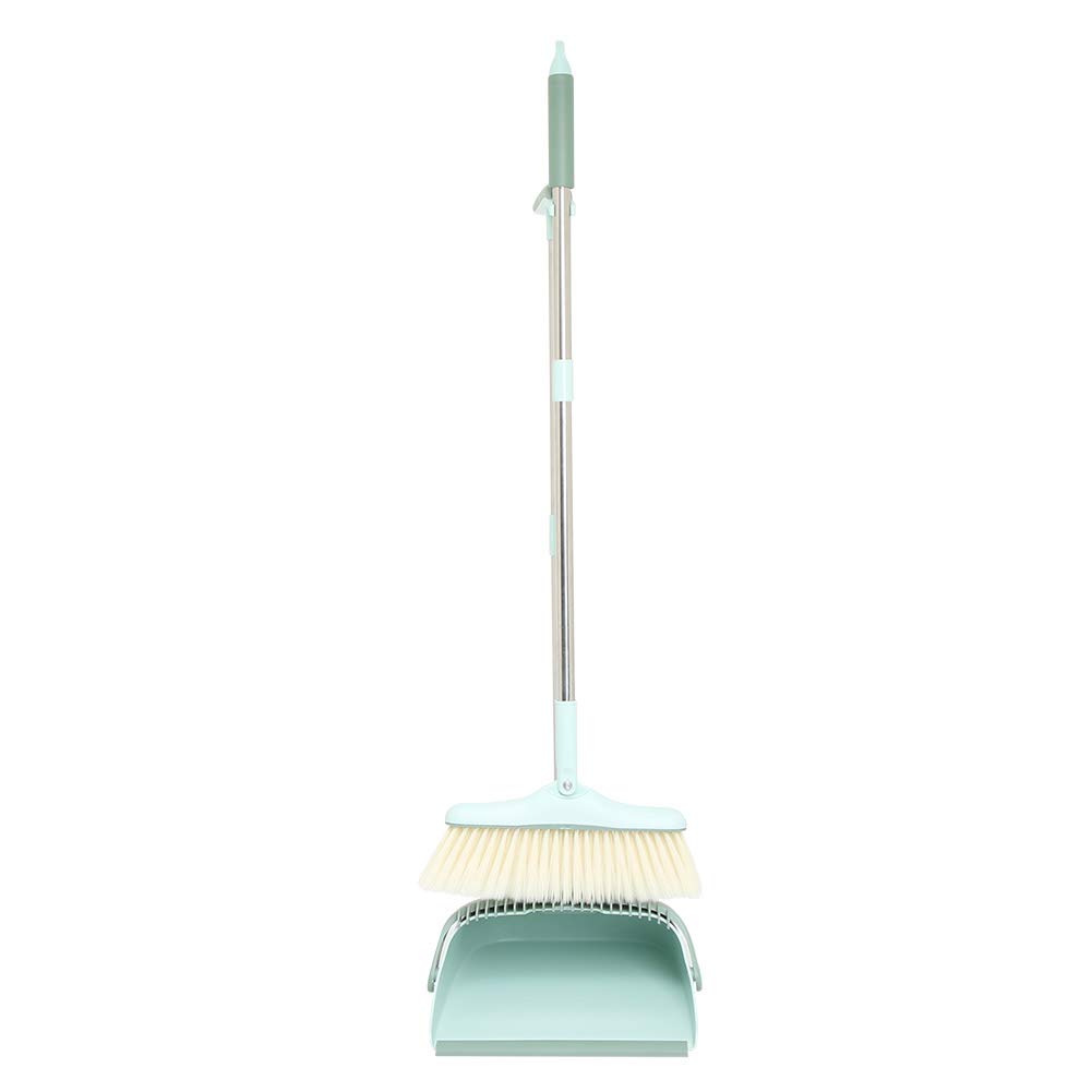 Tyenaza Dustpan Broom Set, Premium Long Handled Broom Dustpan Combo Upright Standing Broom and Dust Pan Brush with Handle for Indoor Outdoor Garage Kitchen Room Office Lobby Use