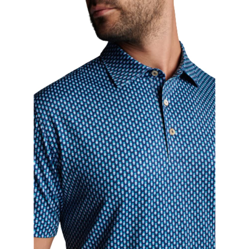 PETER MILLAR Mens Pina Skullada Performance Print Jersey Golf Polo - Navy L