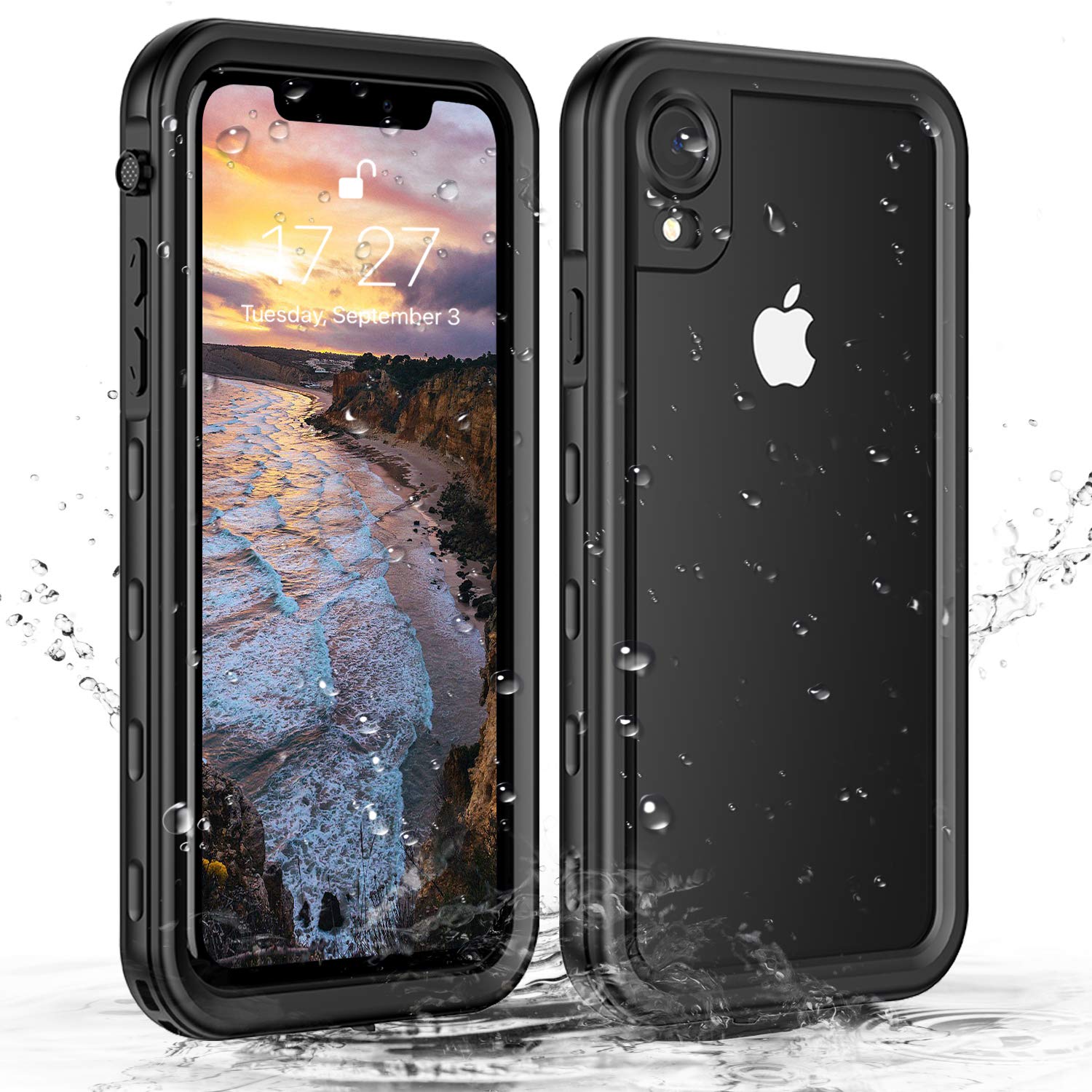 Janazan iPhone XR Waterproof Case, 360 Full Body Clear Protective Case with Built-in Screen Protector, Waterproof Shockproof Snowproof Dustproof for iPhone Xr (Black/Clear)