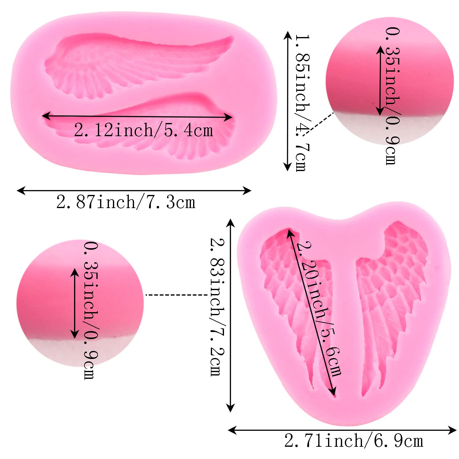 Mujiang Angel Wings Fondant Silicone Molds For Cake Decorating Chocolate Candy Resin Clay Set Of 4