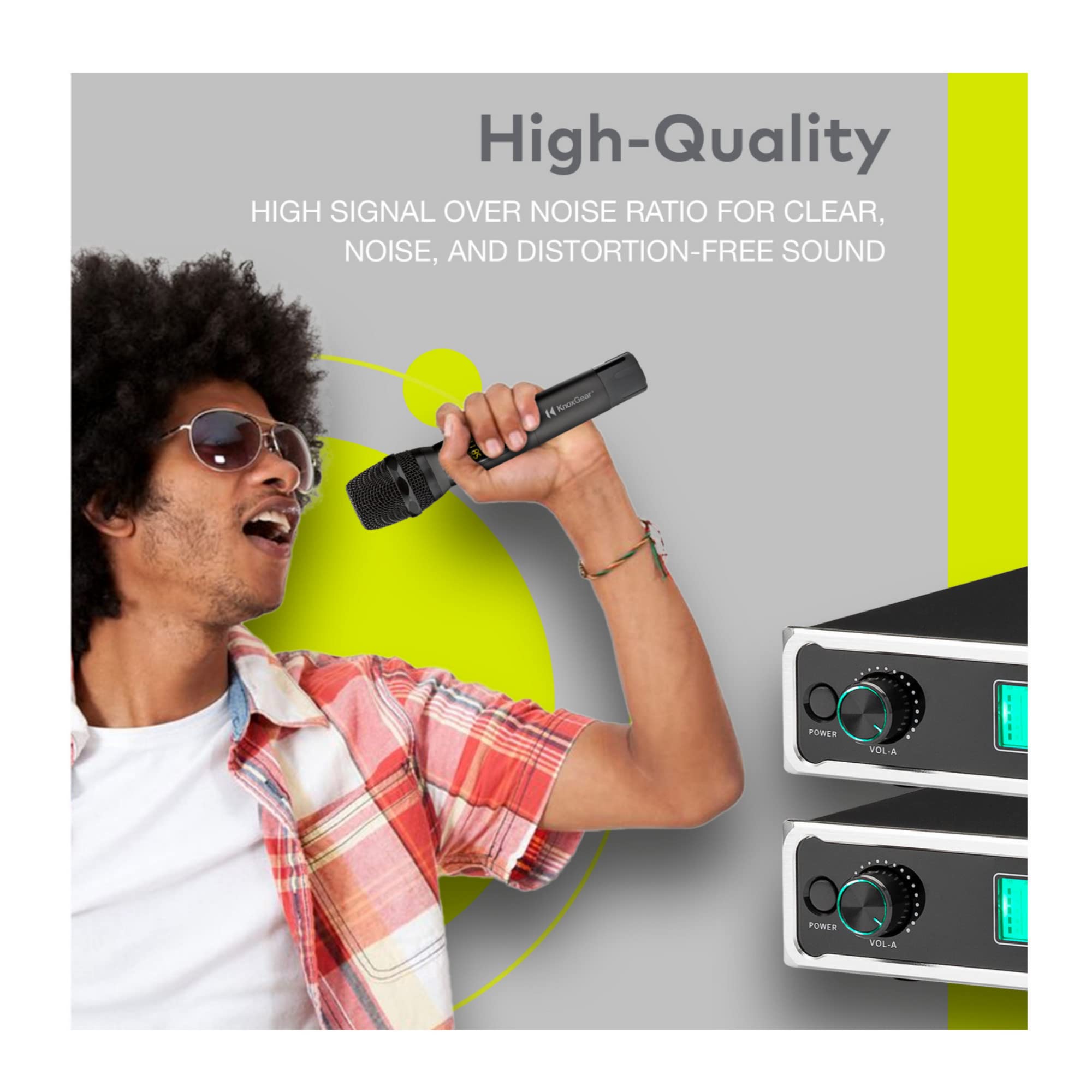 Knox Gear Wireless Microphones & Systems Set, Metal UHF Dual Handheld 50 Channels Professional Cordless Microphone System for DJ, Karaoke, Church, Conference and Home KTV Set