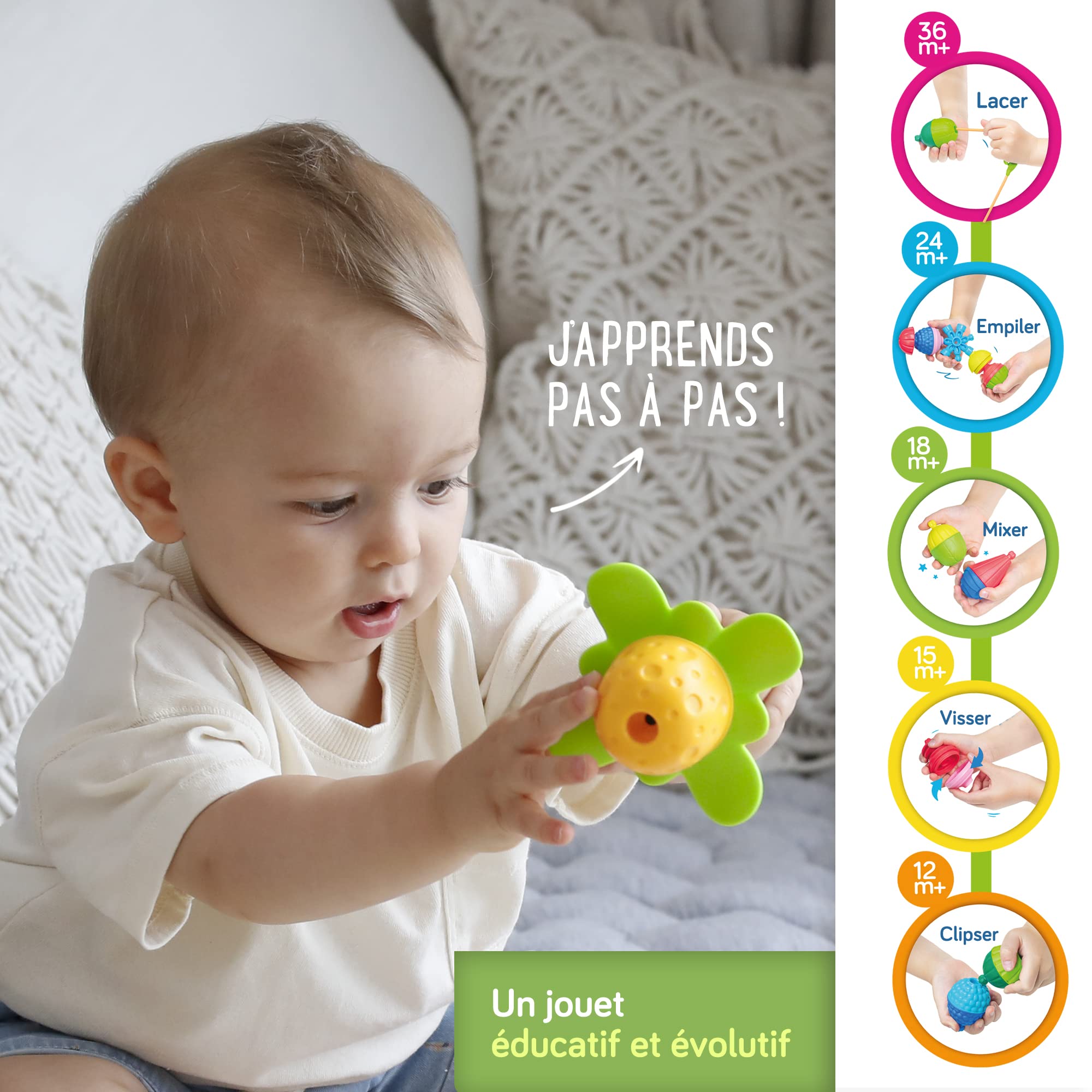Lalaboom 28 Piece Baby Toddler Beads β Montessori Educational Shape and Color STEM Construction Toy 10 Months to 3 Years - BL230, Multicolor