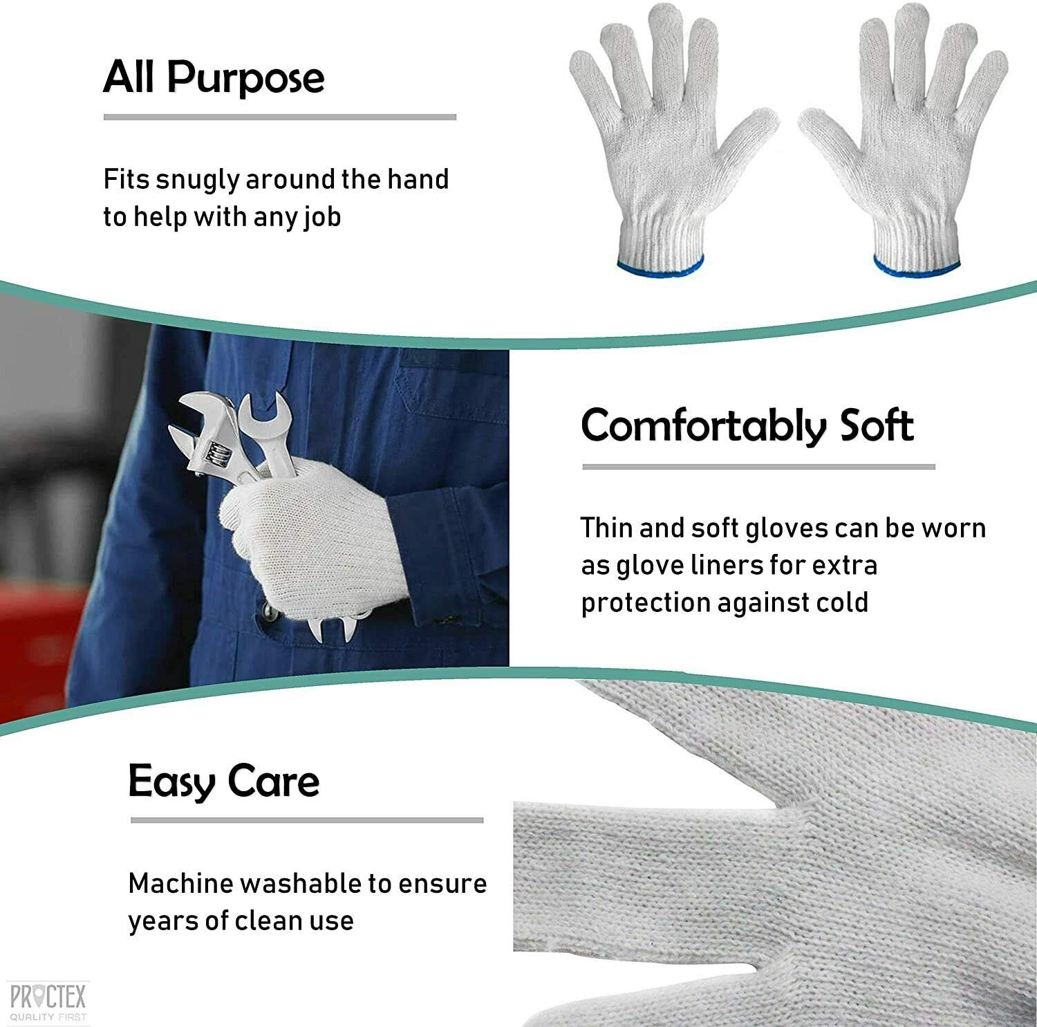 LiZEY 24 Pack Cotton String Knit Cotton Polyester Gloves Plain Seamless Workwear Gloves Protective Industrial Work Gloves (12 Pairs)