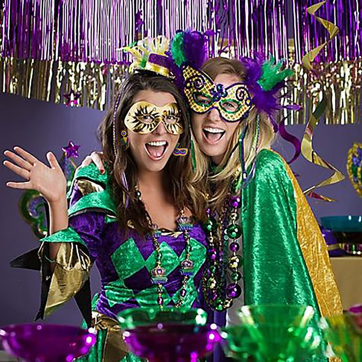 Mardi Gras Beaded Earrings Dangling Festival Boho Mask Llama Seed Bead Dangle Earrings Statement Fun Alpaca Drop Earrings for Women Carnival Parade Party Jewelry