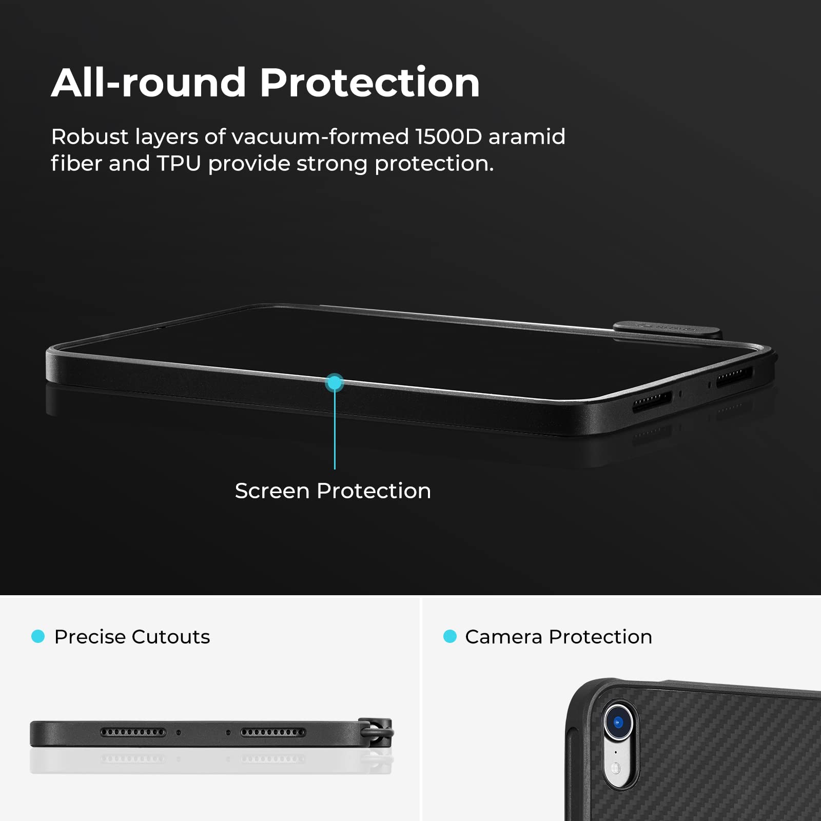 PITAKA iPad Mini 6 Case, Magnetic Wireless-Like Charging Case and Charger for 2021 iPad Mini 6 [MagEZ Case Pro] Protective Shockproof Case, Support Apple Pencil 2 Charging, 1500D Aramid Fiber