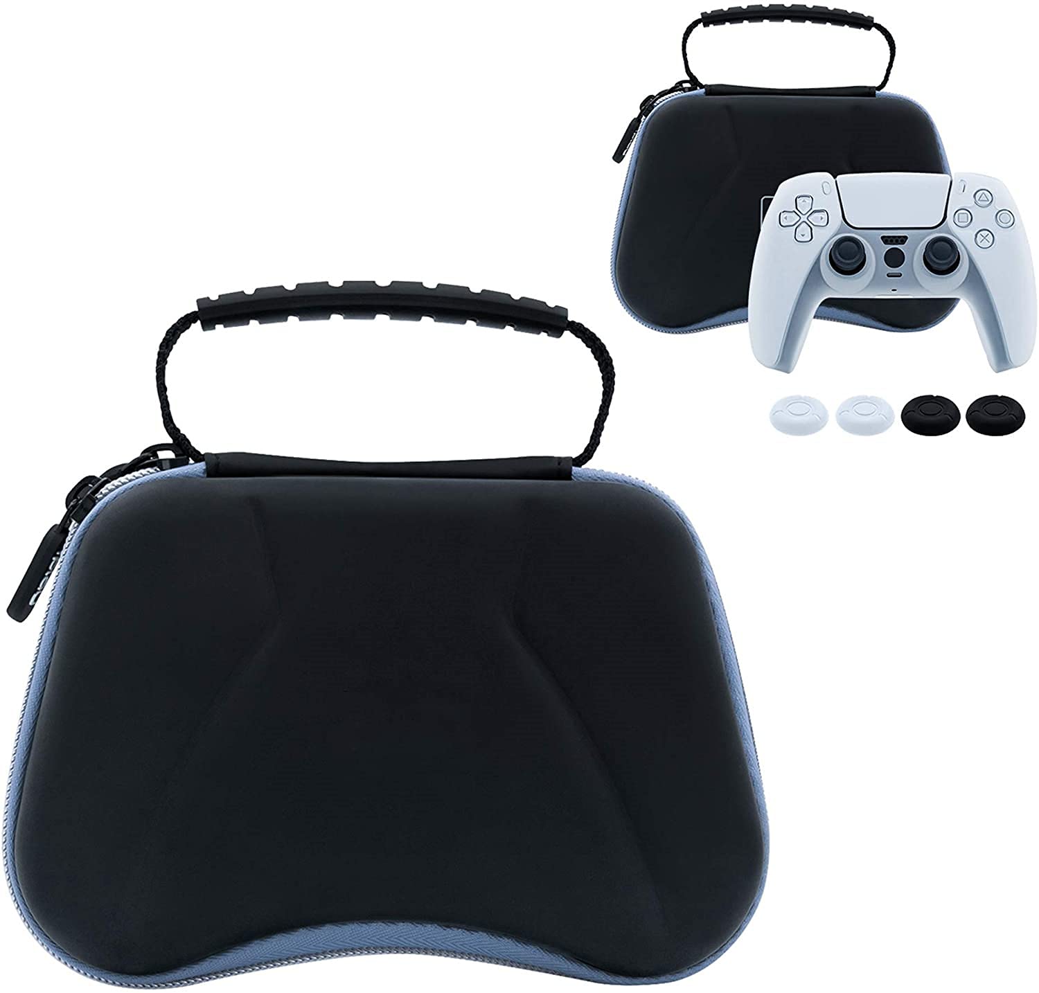 LYCEBELL Carrying Case for PS5 DualSense Wireless Controller, Hard Shell Travel Storage Bag 6 in 1 Kit for Playstation 5, Silicone Protective Cover Case (Black)