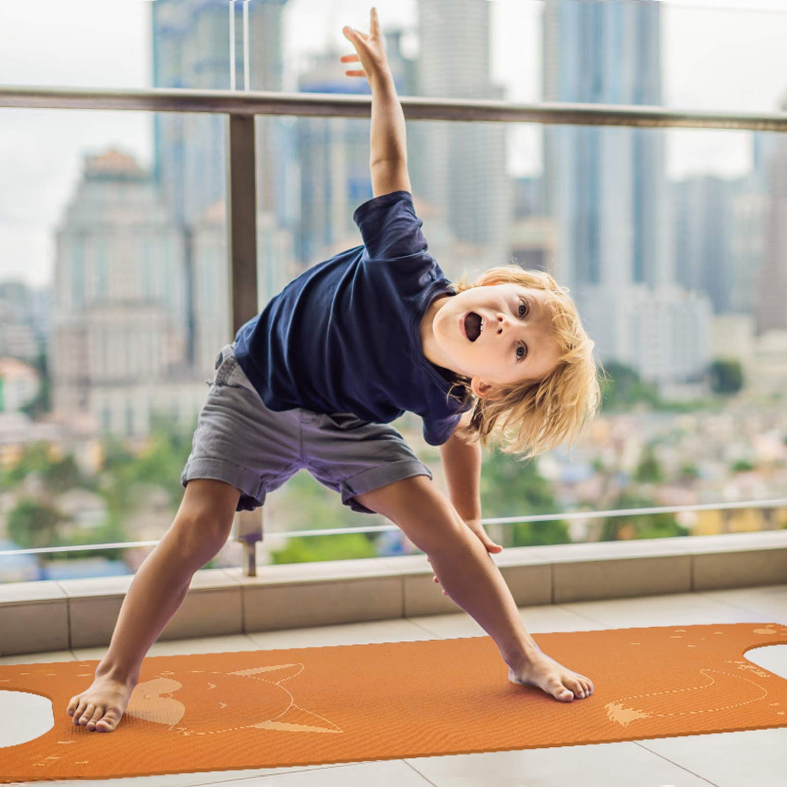 Kids Yoga Mat for Toddlers with Unique Fox Design Exercise and Playtime for Babies and Young children(60" L x 24" W x 3mm Thick) (FOX2)
