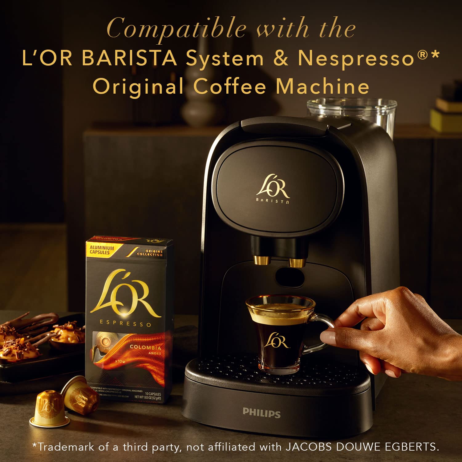 L'OR Espresso Capsules, 100 Count Espresso Onyx, Single-Serve Aluminum Coffee Capsules Compatible with the L'OR BARISTA System & *Nespresso Original Machines