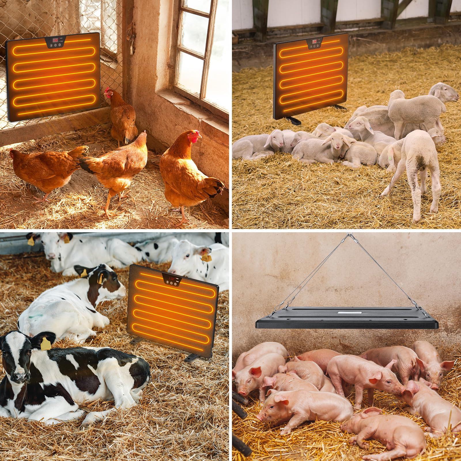 Keten Chicken Coop Heater, 100/200 Watts Radiant Heat Energy Efficient Design, 3 Ways to Use, Safer Than Brooder Lamps Heater with Digital Display and 5 Timing Setting(16.7'' X 12.2'')