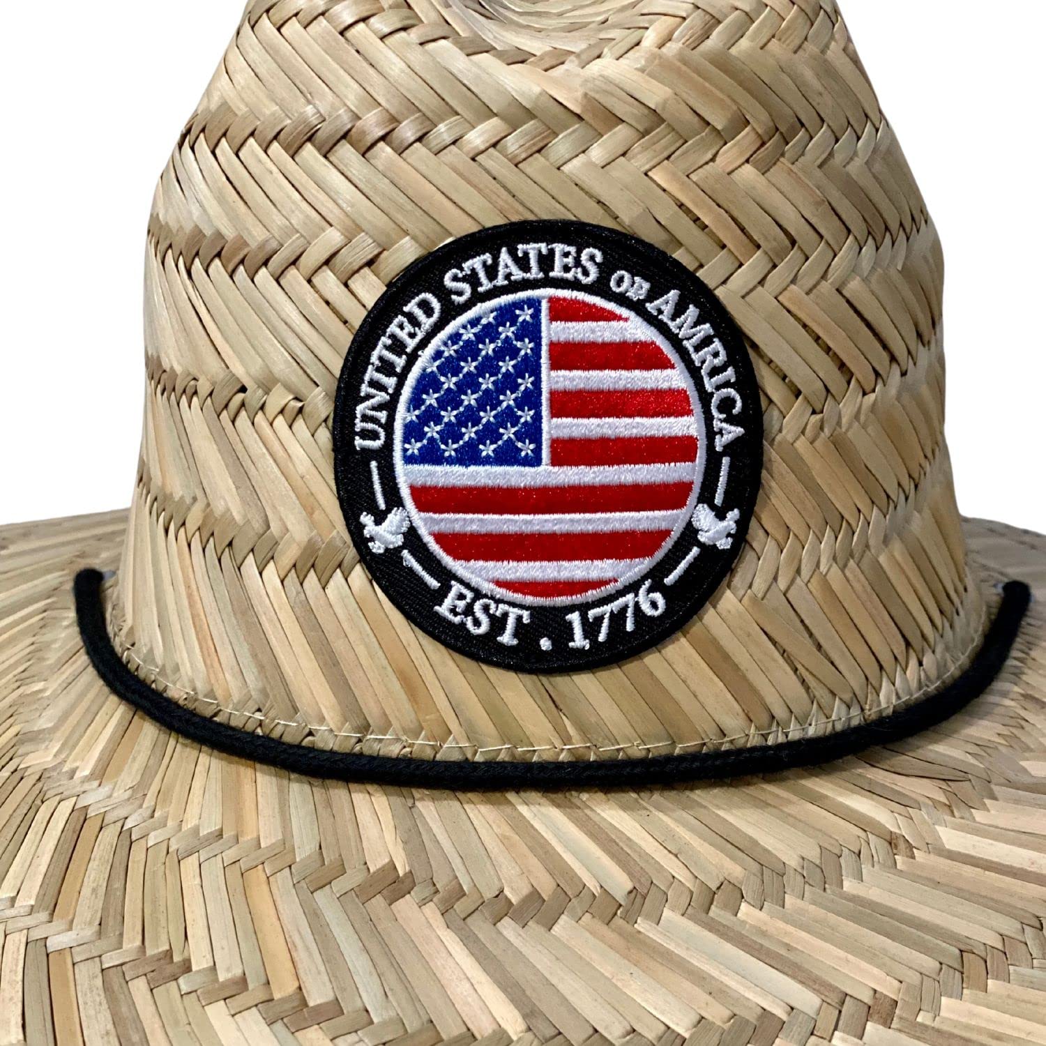 Pesky Patriot American Flag Straw Sun Hat - 100% Natural Round Straw Hat for Sun Protection, Unisex Enjoyment, Premium-Quality Material