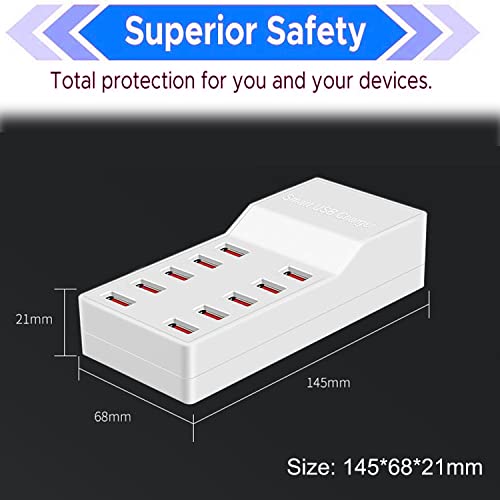 MaxLax USB Charger Station,10-Port 50W/10A Multiple USB Charging Station,Multi Ports USB Charger Charging for Smartphones,Tablets,and Other USB Devices.