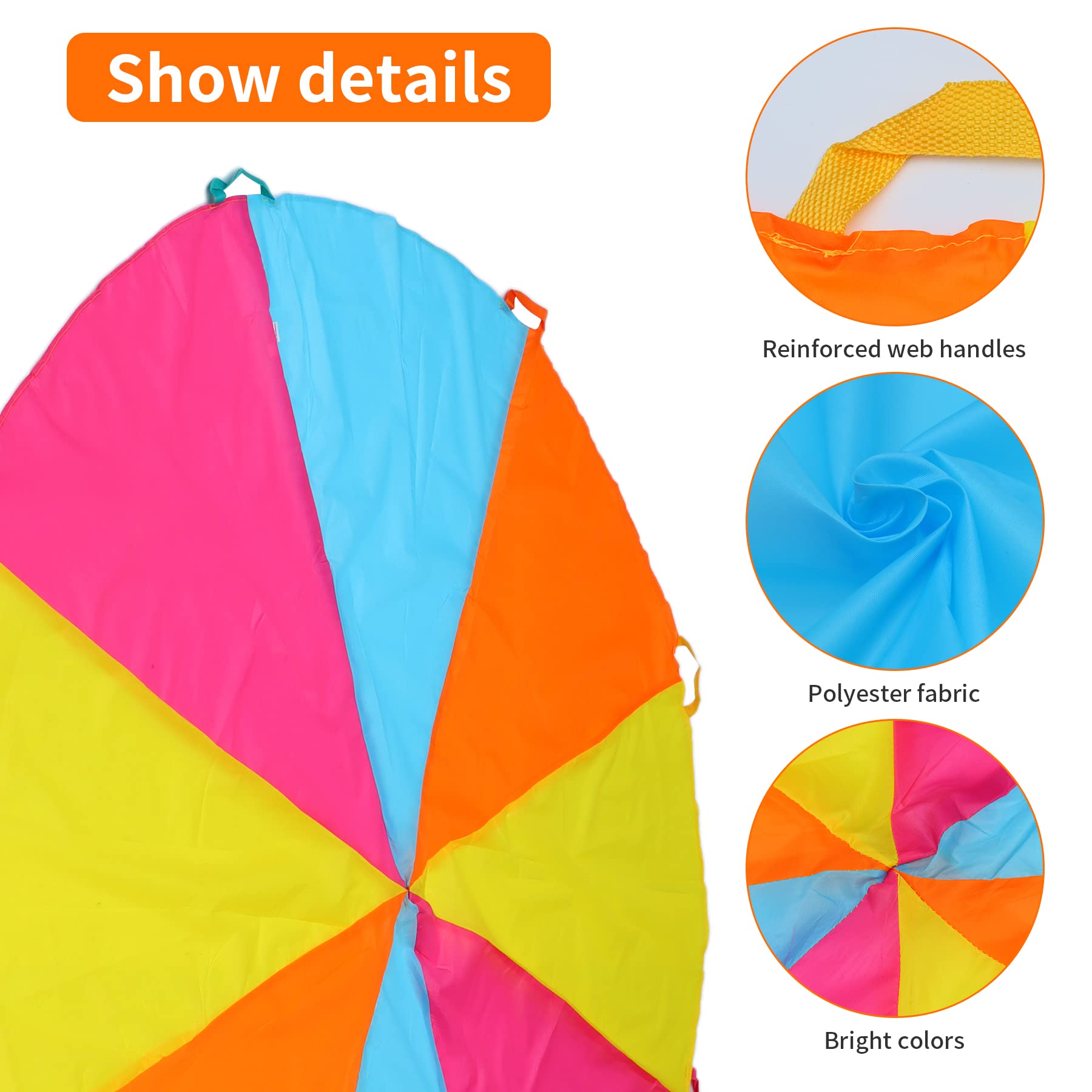 Nvatorfox 10FT Play Parachute, Parachute with Handles Rainbow Parachute Toy (10 FT)