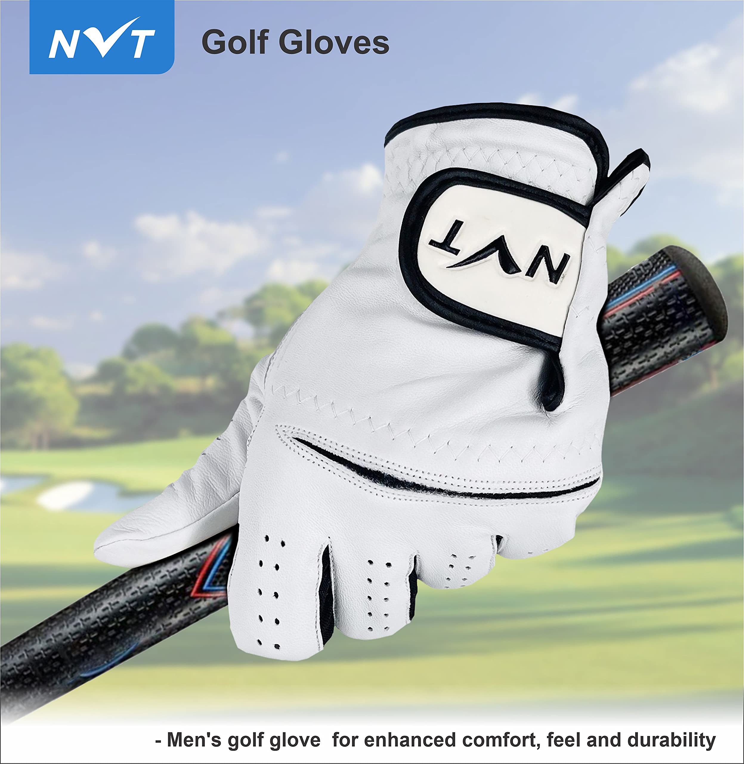 NVT Premium Pro Player Cabretta Leather Golf Glove, Stable Grip Men Golf Gloves, Left Hand (Large L Size).