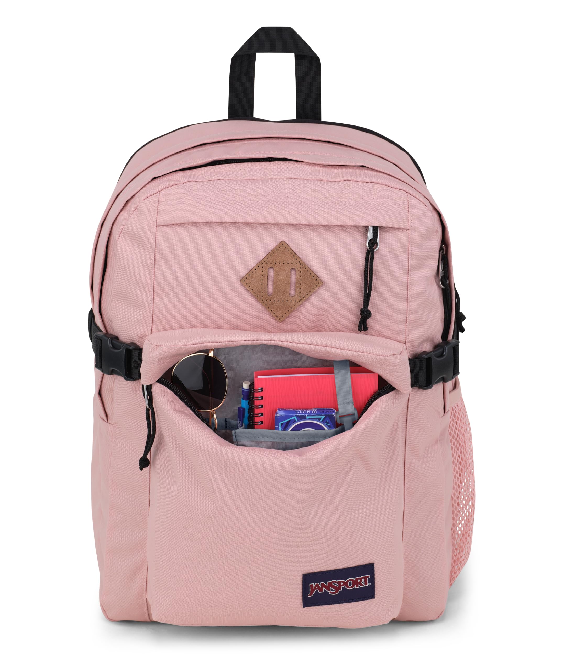 JanSport Main Campus Backpack - Travel, or Work Bag w 15-Inch Laptop Sleeve and Dual Water Bottle Pockets, Misty Rose