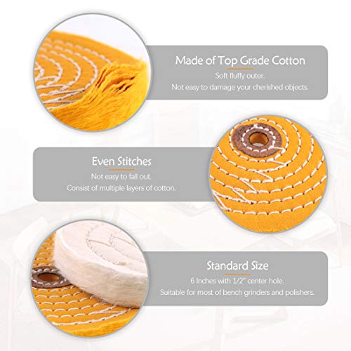Rustark 6 Piece Polishing Compounds Kit with 3 Assorted Buffing Wheels Including Black Emery, Brown Tripoli, White Diamond, Yellow (30 Ply) Flannel (30 Ply), Cotton (40 Ply) for polishing