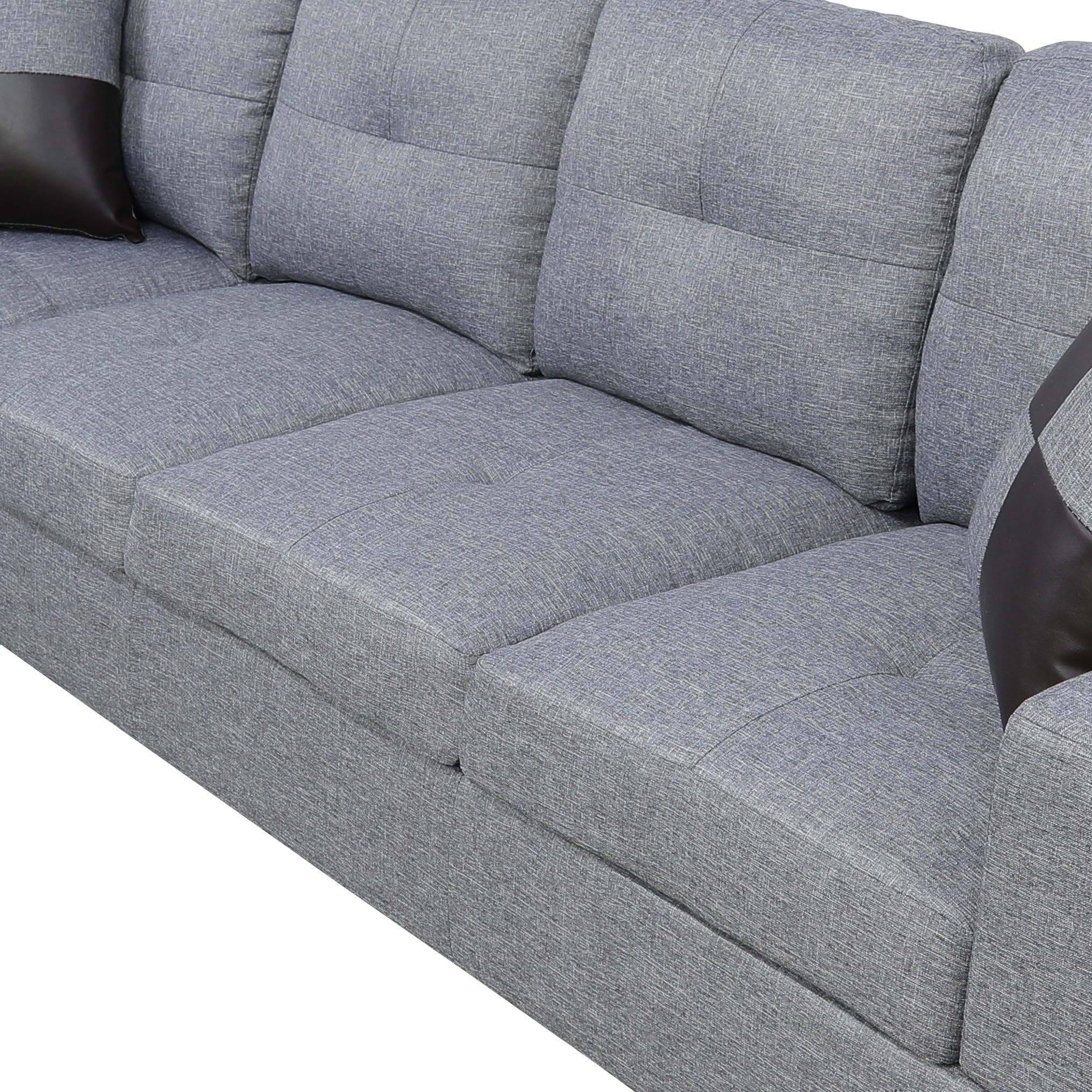 TABBC 103 Inch Modern L Shaped Sectional Sofa Set with Storage Ottoman, Left Facing Chaise Longue, Reversible Backrest w/ 2 Cup Holders, Linen Tufted Cushions, for Living Room, Grey