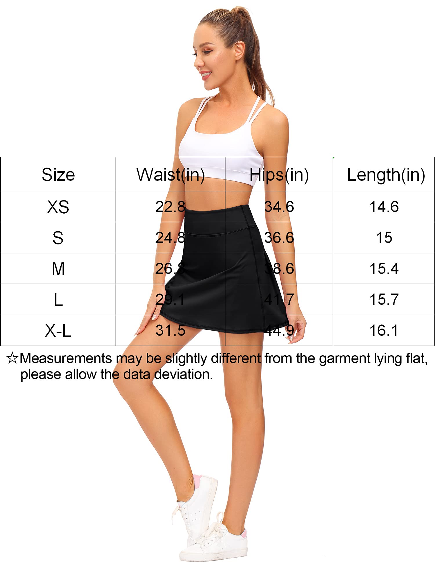 Loovoo Women's Athletic Skorts Lightweight Active Tennis Skirts, Workout Running Golf Skirt with Pockets Built-in Shorts Black